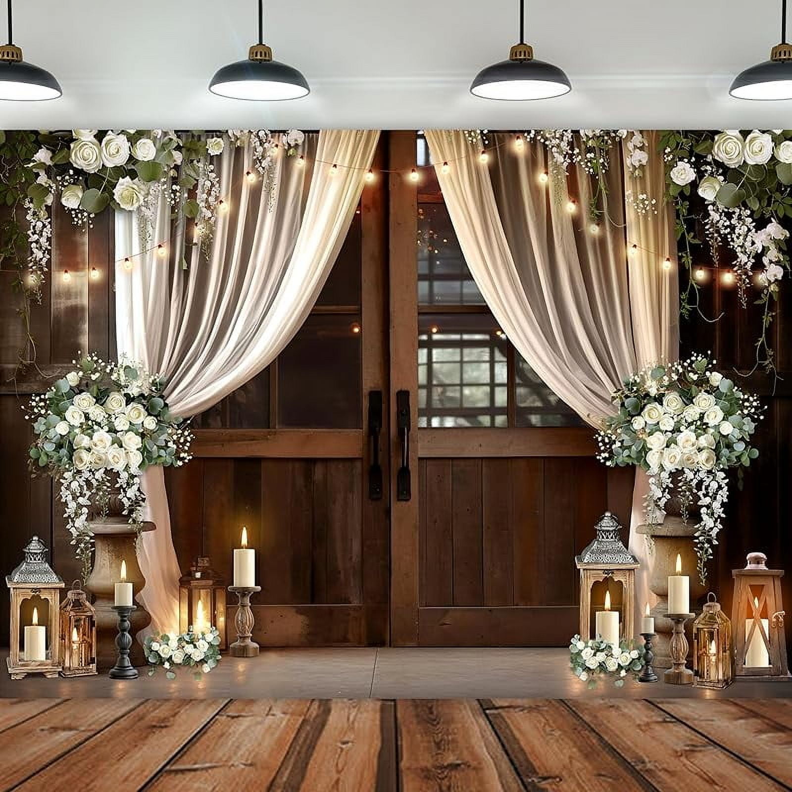 Wedding Rustic Barn Door Backdrop Bridal Country Western White Floral ...