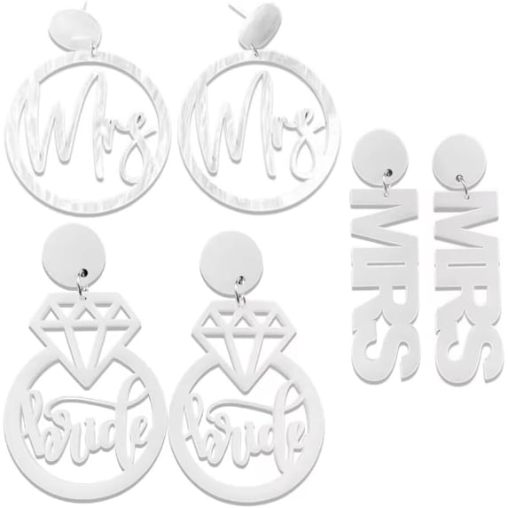 Wedding Signs 3 Pairs Bride and Mrs Earrings Set Acrylic Statement ...