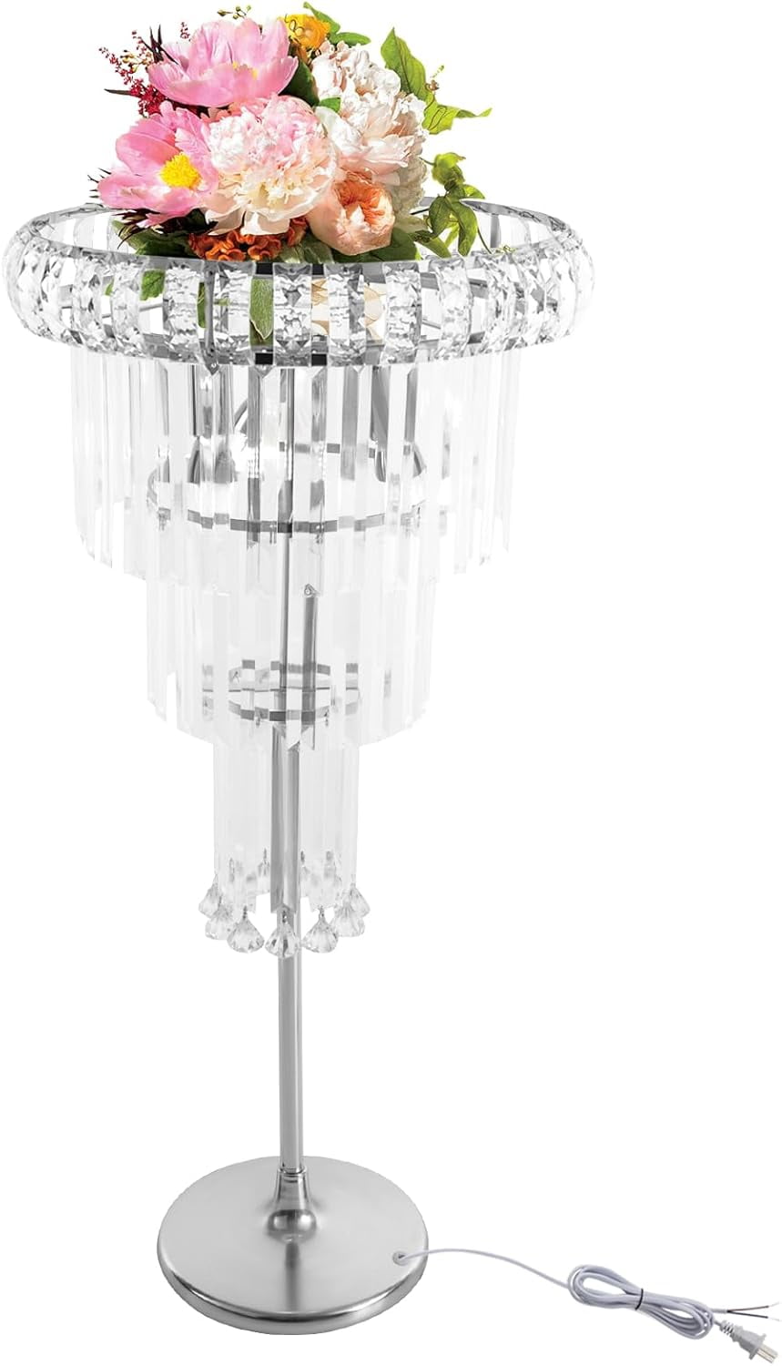 Wedding Silver Vases Centerpieces Crystal Flower Stand with Hanging ...