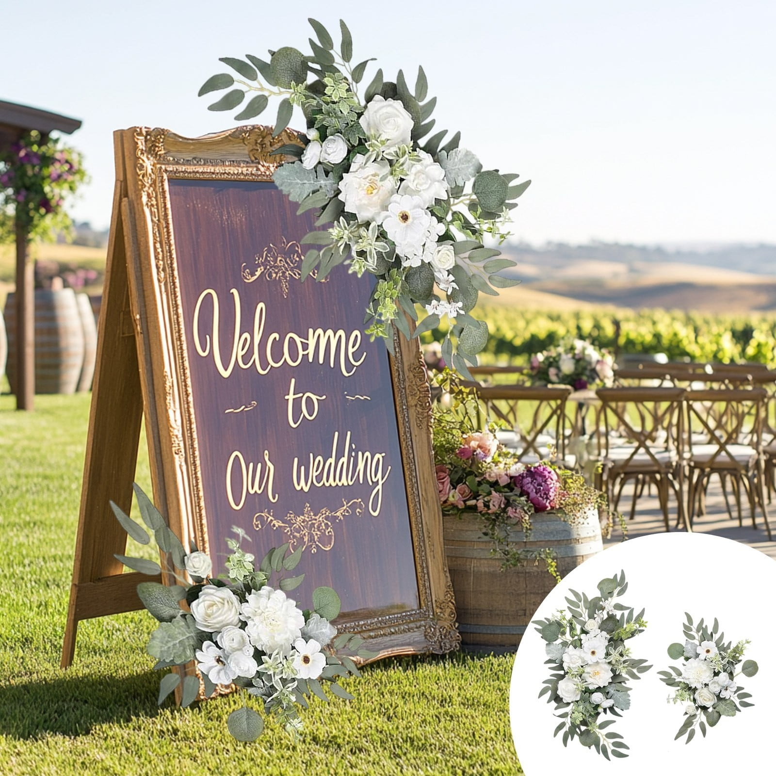 Wedding Simulation Flower Arch Signboard, 2-Piece Welcome Flower ...