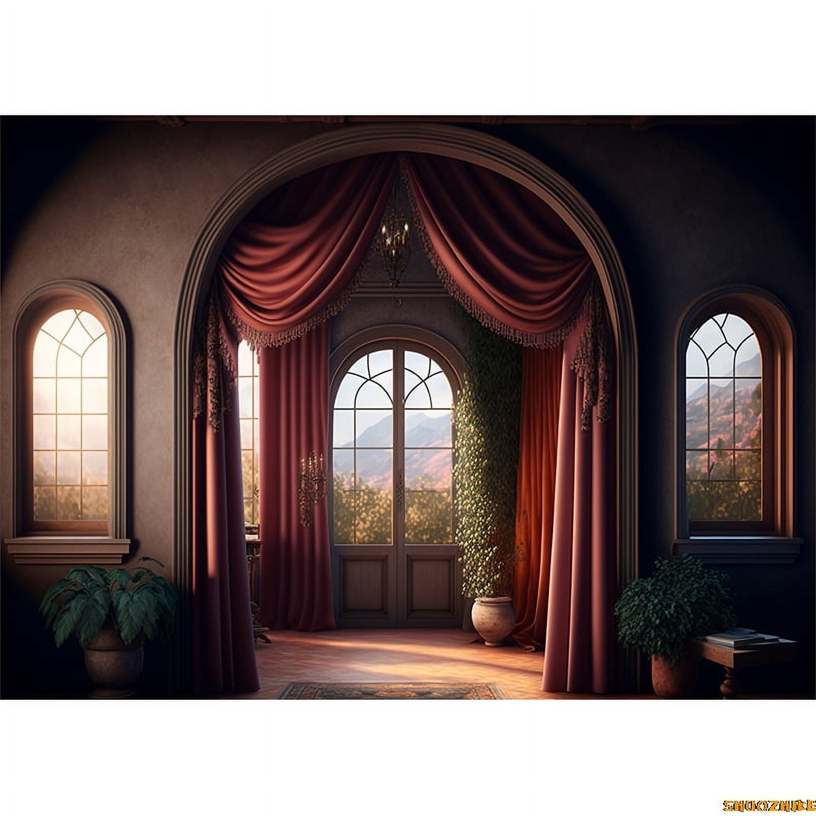 Wedding Stage With Floral Arch Photography Backdrops Props Empty Room ...