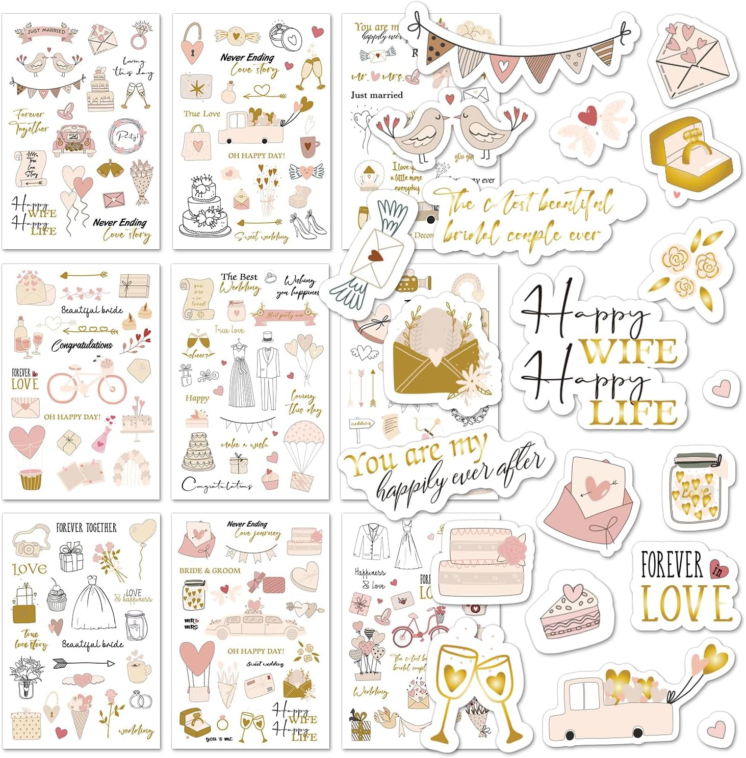 Wedding Stickers for Scrapbook | 9 Sheets Wedding Scrapbook Stickers ...