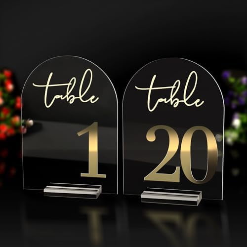 Wedding Table Numbers 1-20 with Holders, 5 x 7 Inch Transparent Acrylic ...