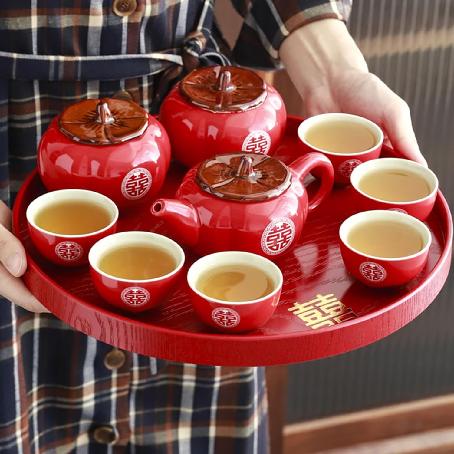 Wedding Tea Set, Chinese Traditional Festive Red Everything Goes Well ...