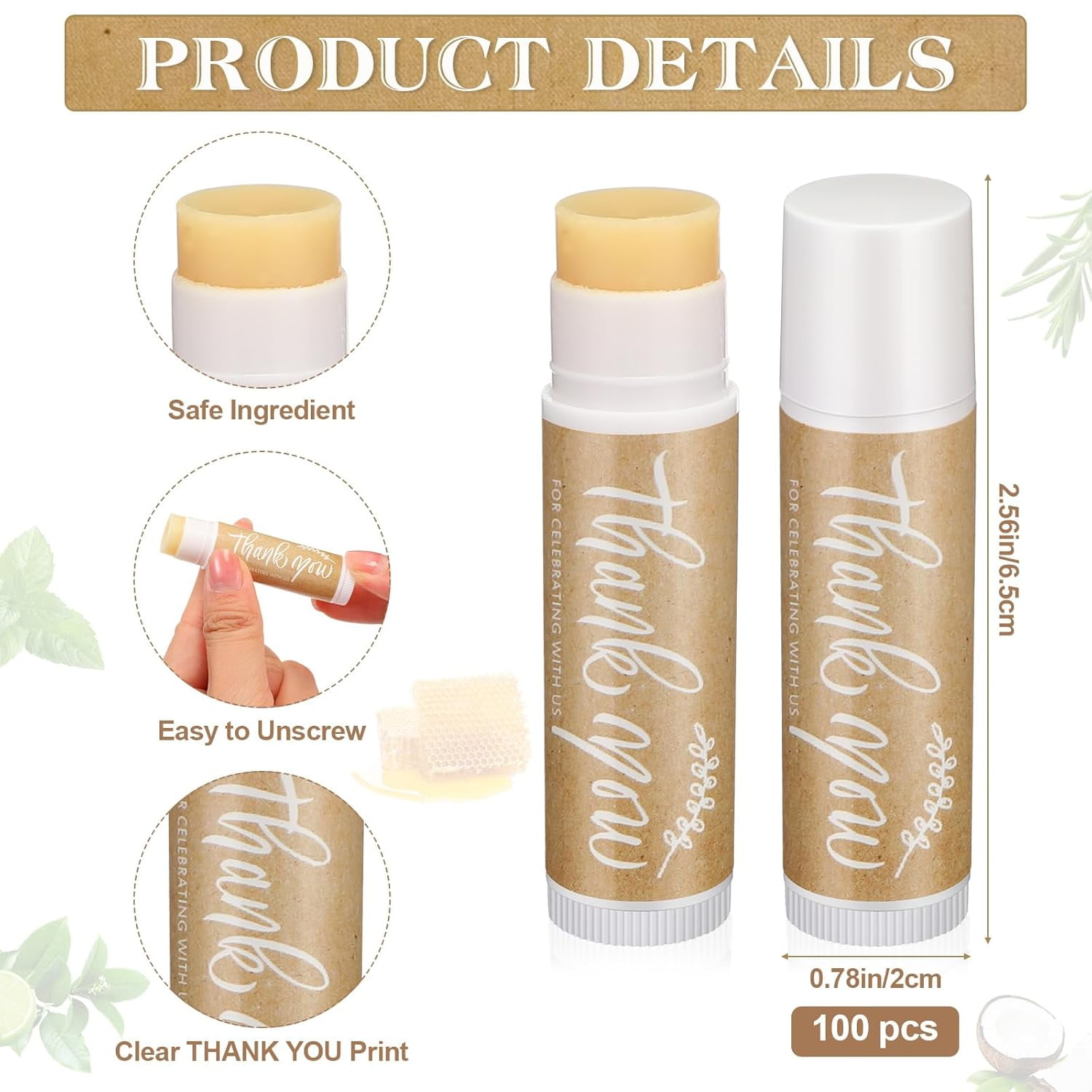 Wedding Thank You Lip Balm Bulk 100 Sets with 5 Scents, Natural ...