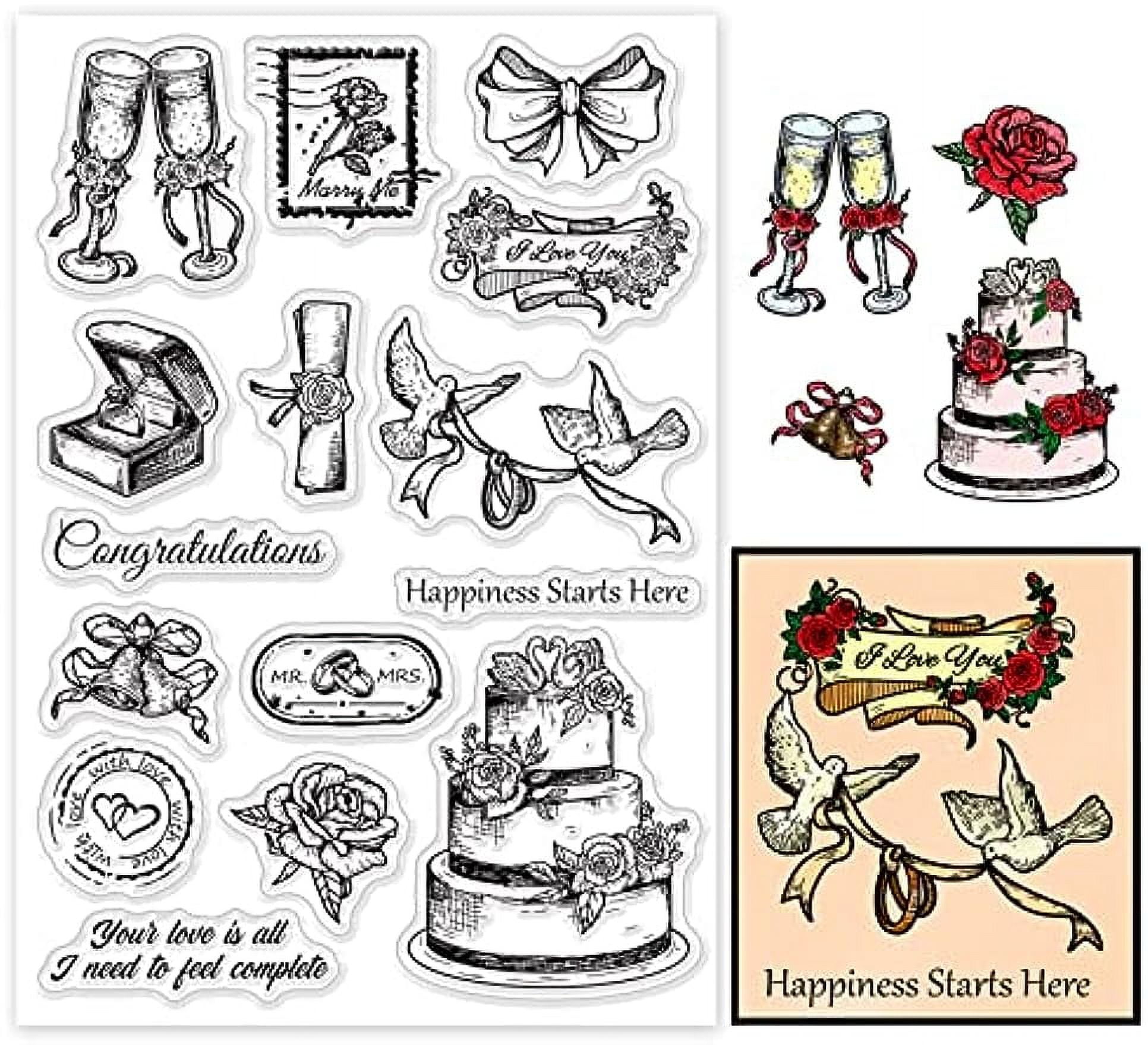 Wedding Themed Clear Stamp Wedding Champaign Pigeon Cake Ring Rose ...