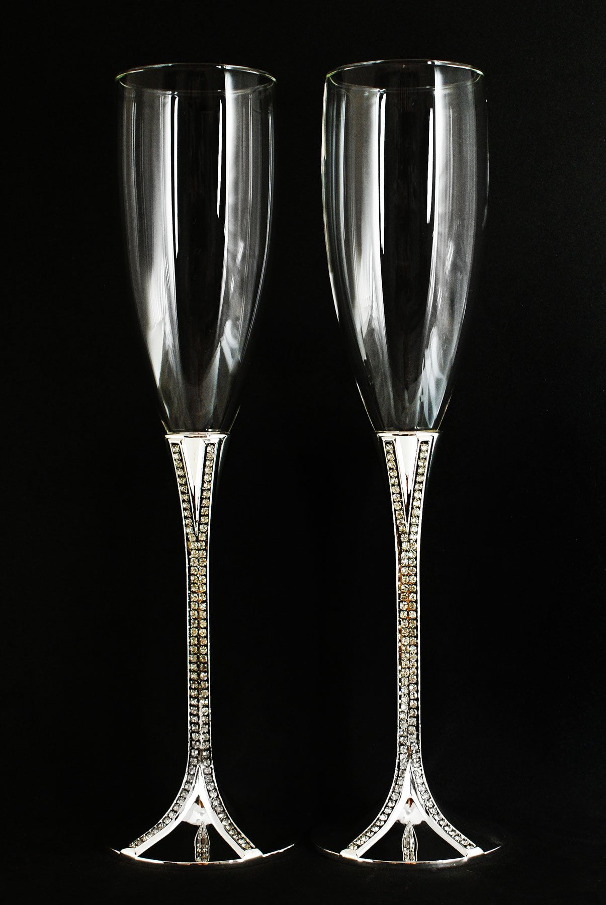 Wedding Toasting Glass Set Silver Plated Ambiray Diamond Personalized ...