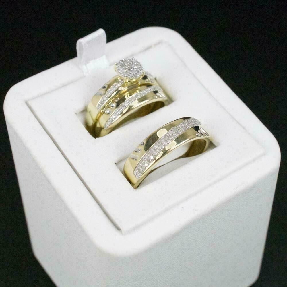 Silverstar Wedding Trio Ring Set His & Her Round Cut Simulated Diamond ...
