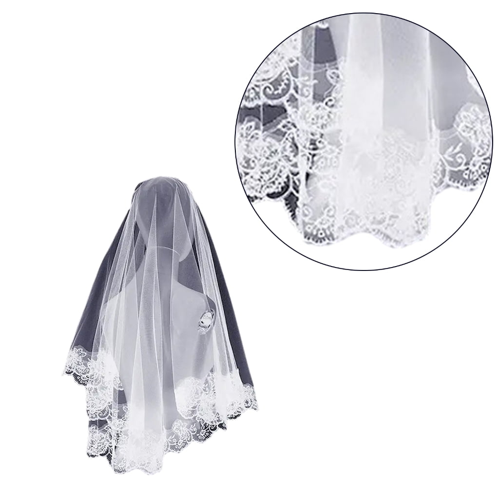 Wedding Tulle Bride Sheer Veil with Lace Floral Trim Gothic Carnival ...
