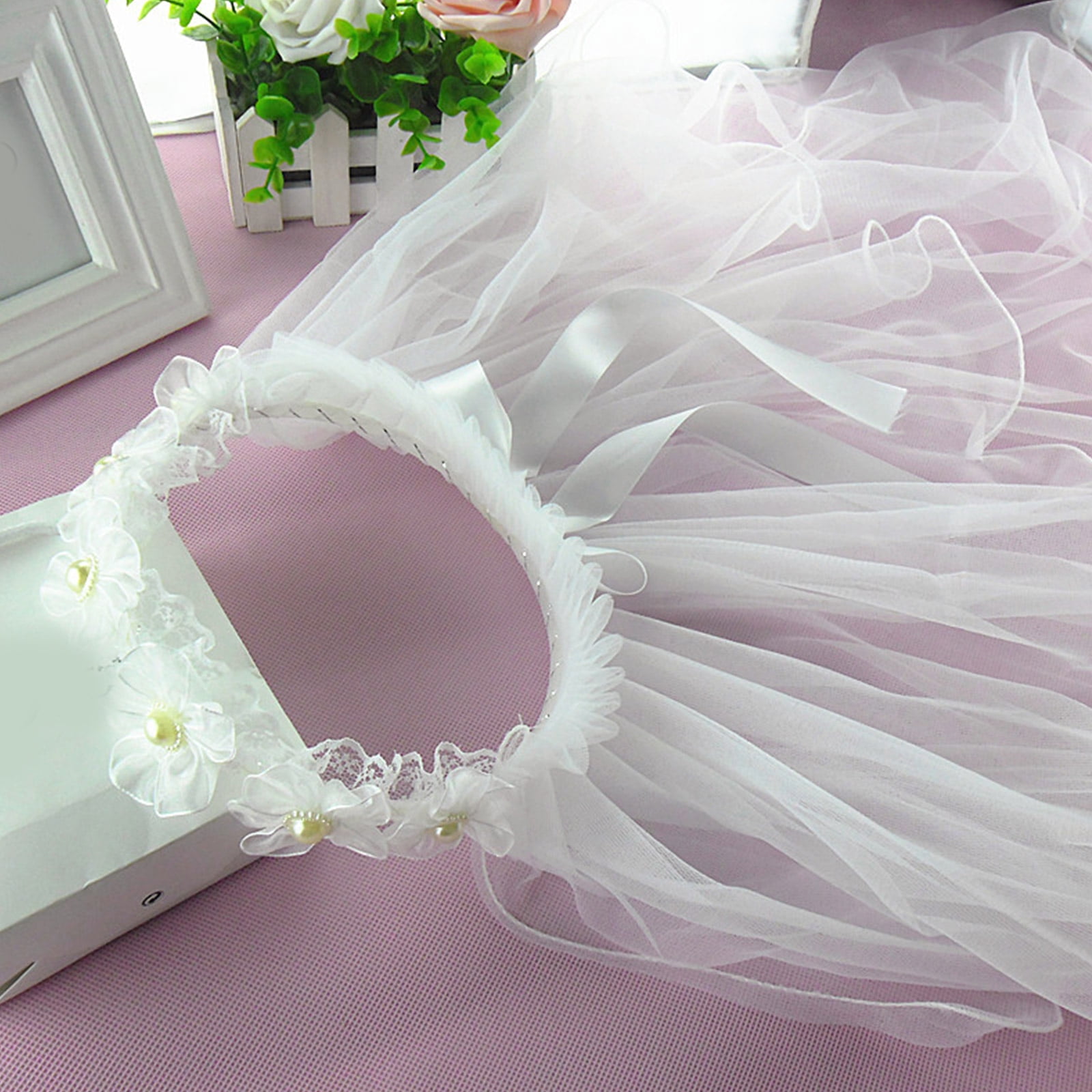 Wedding Tulle Flower Girls Veils with Ribbon Edge Elegant Bride ...