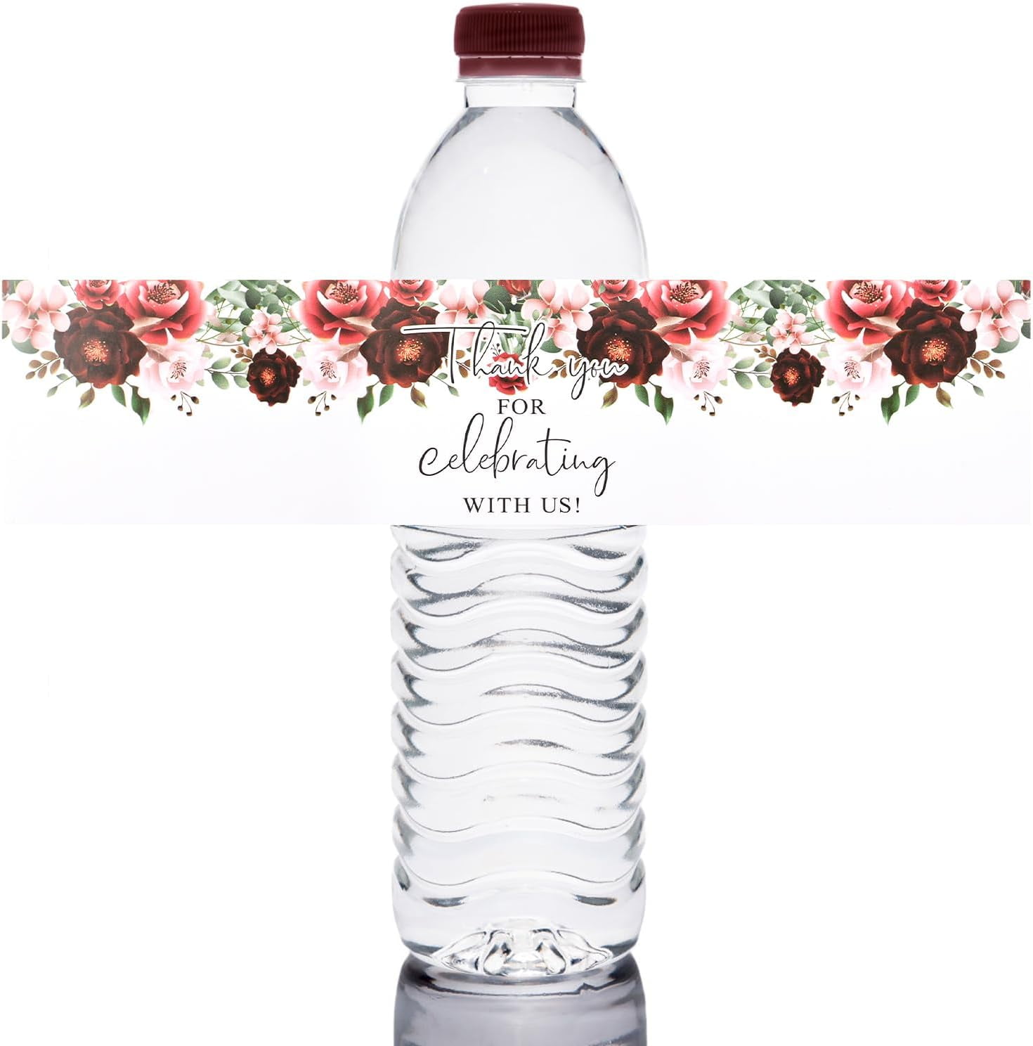 Wedding Water Bottle Labels, 50Pcs Red Flowers Wedding Wraps Sticker ...