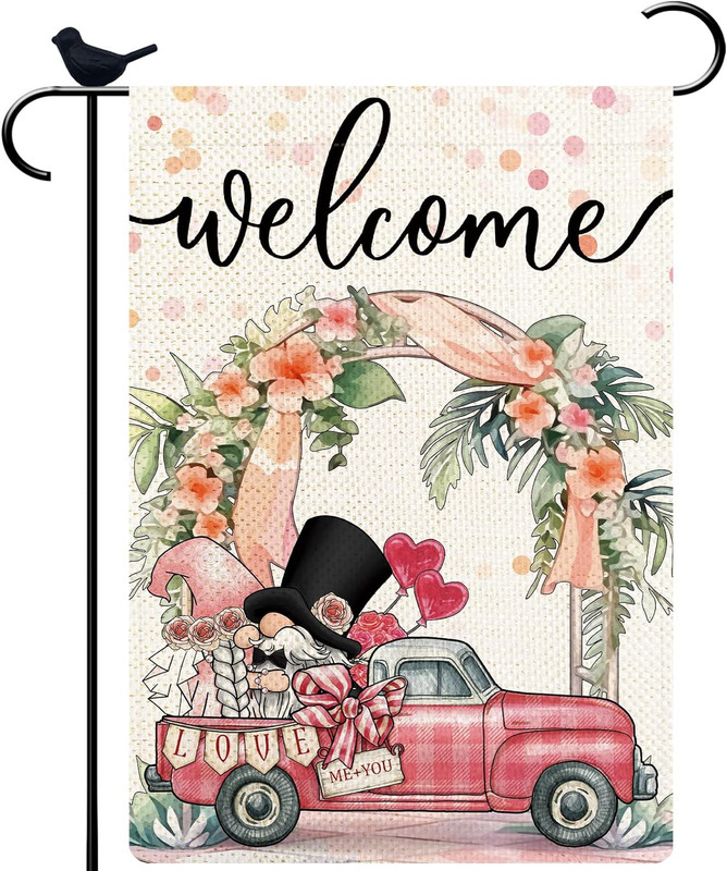 Wedding Welcome Gnomes Garden Flag 12x18 Inch Valentine's Day ...