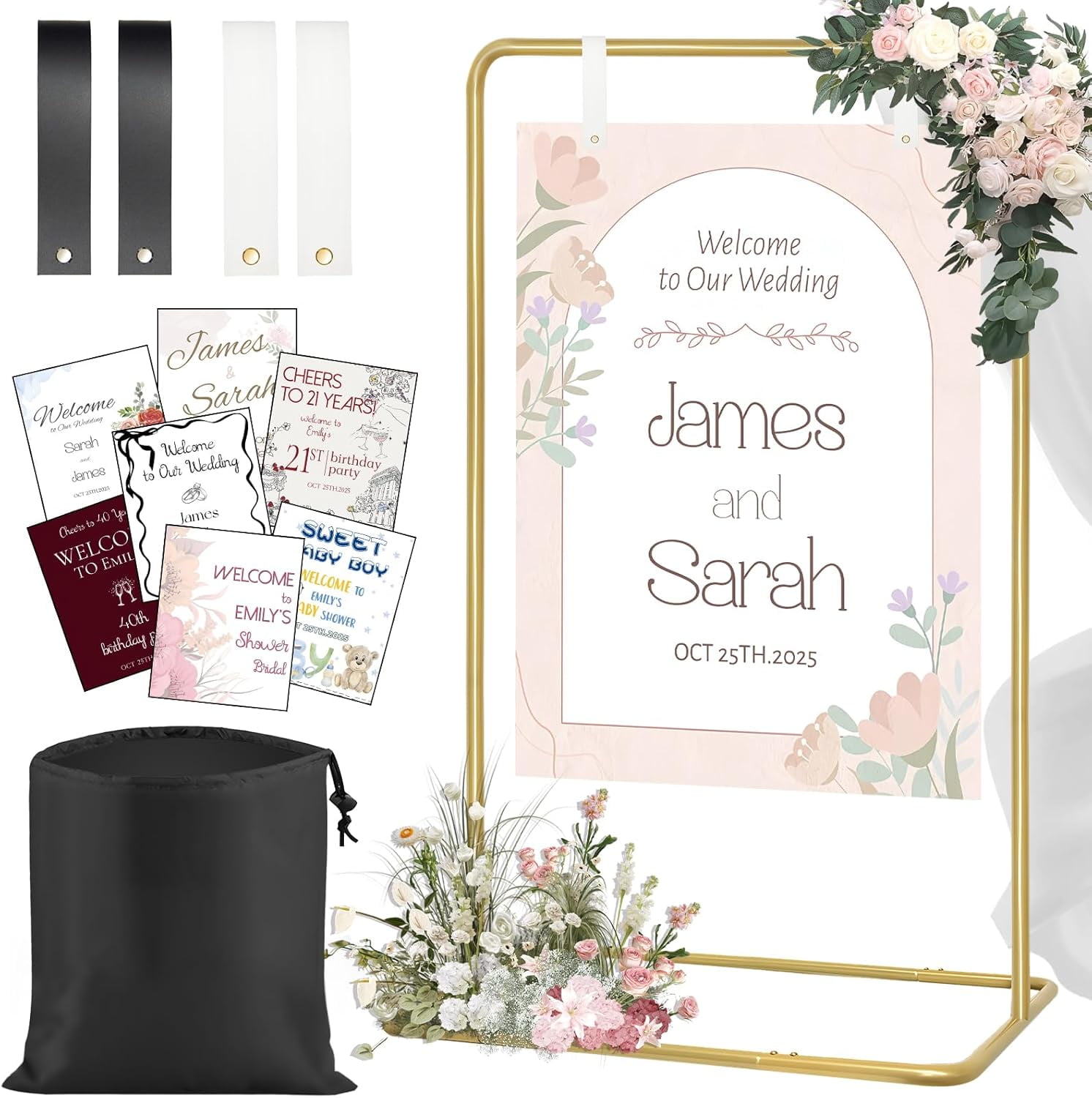 Wedding Welcome Sign Stand with 2 Pair Hanging Strap, Adjustable ...