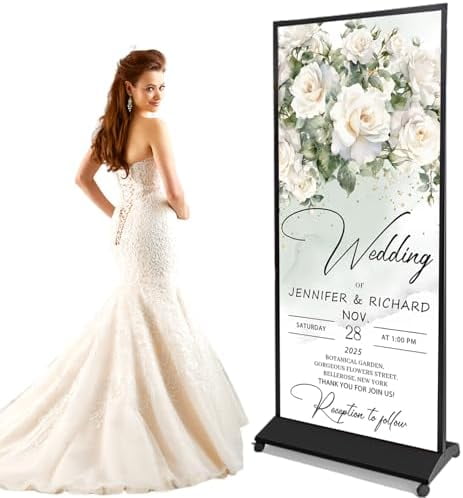 Wedding Welcome Sign with Stand, 23 x 62 In Personalized White Rose ...