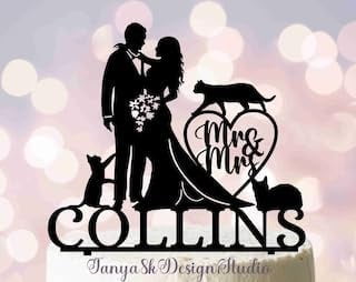 Wedding cake topper with three Cats,Cake Topper with cat,Bride and ...