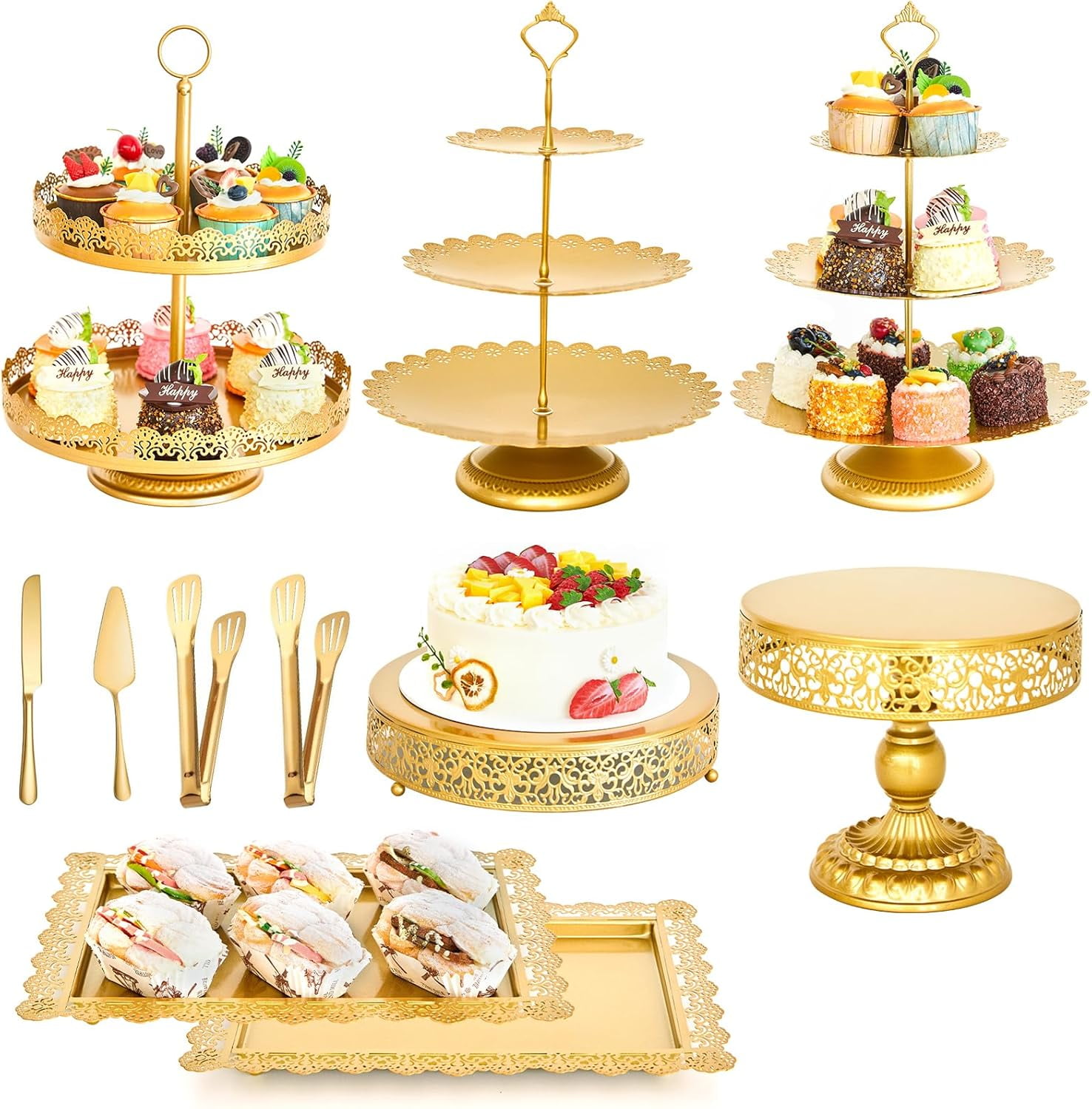 Wedding gold cake stand, birthday dessert table display stand, candy ...
