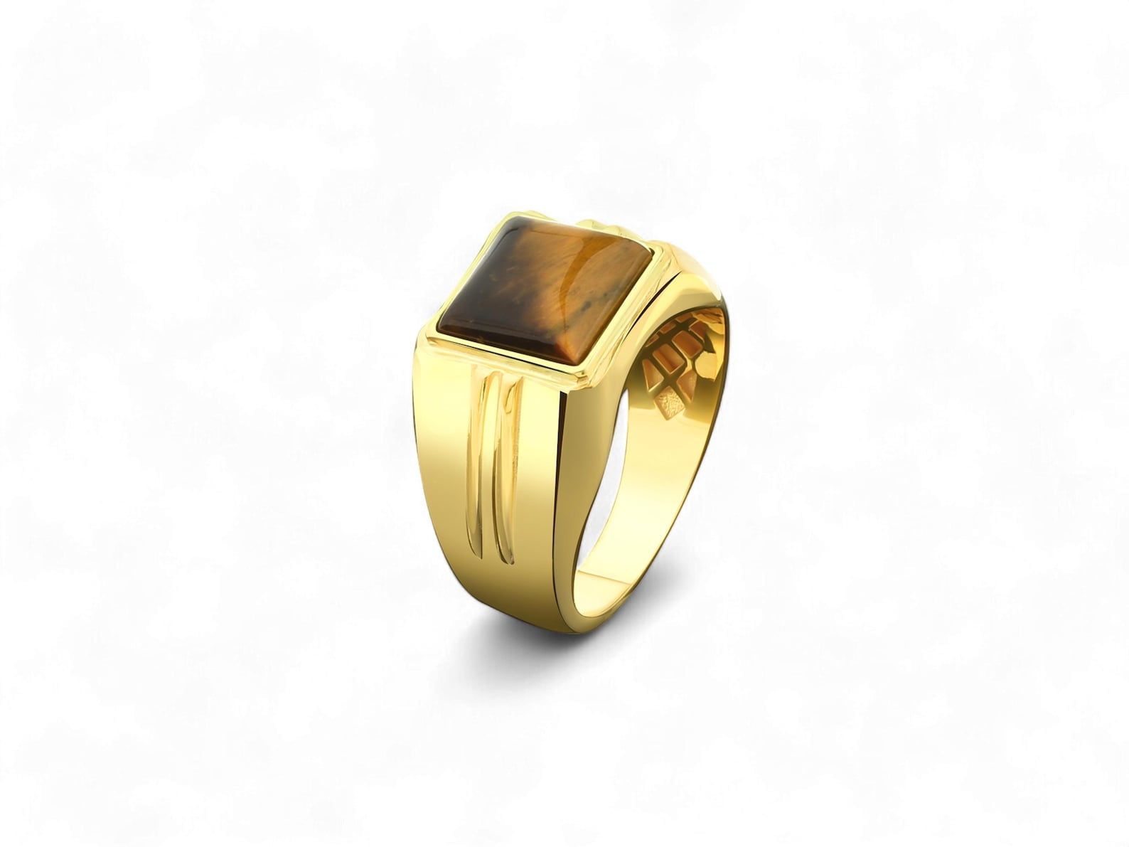 Wedding tiger eyes stone men gold ring in 14k gold Plated Tiger eyes ...