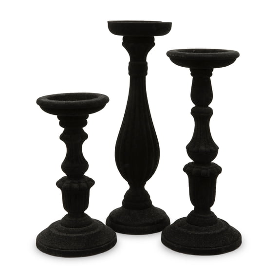 Weddingstar 3-Piece Tiered Velvet Spindle Candle Holder Set - Black ...