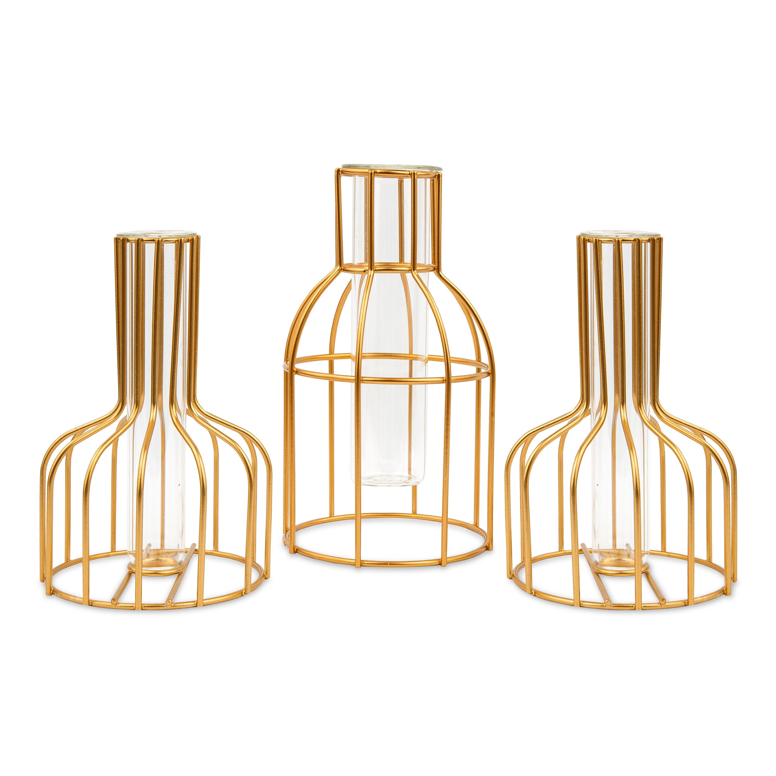 Weddingstar Geometric Metal Wire & Glass Test Tube Flower Vases - Gold ...