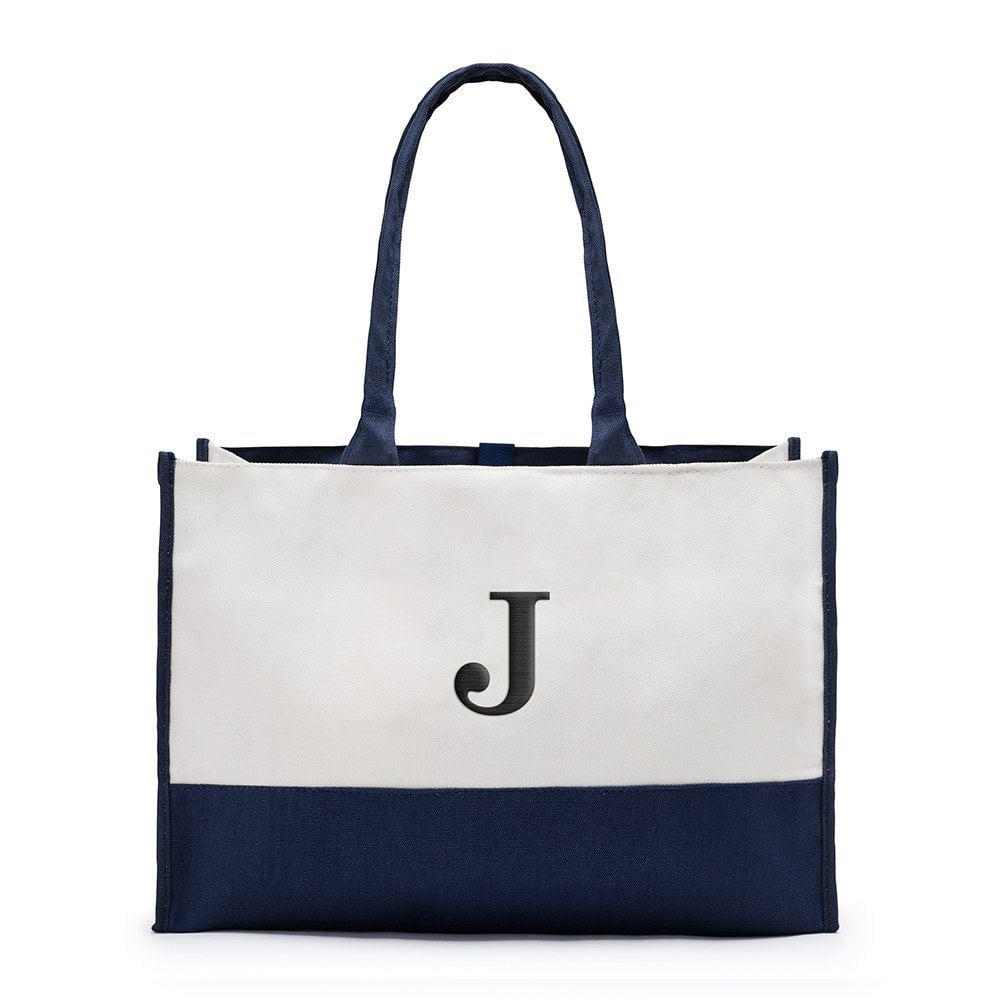 Weddingstar Large Color Block Canvas Fabric Tote Bag- Navy - Walmart.com