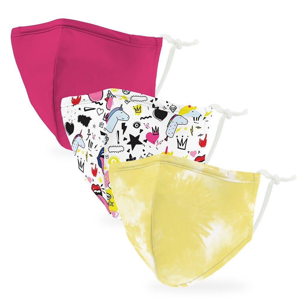 Weddingstar Variety 3-Pack Kid's Reusable, Washable 3 Ply Cloth Face Masks With Filter Pockets ...