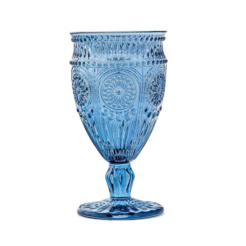 Weddingstar Vintage Style Pressed Blue Glass Wine Goblet - Individual ...