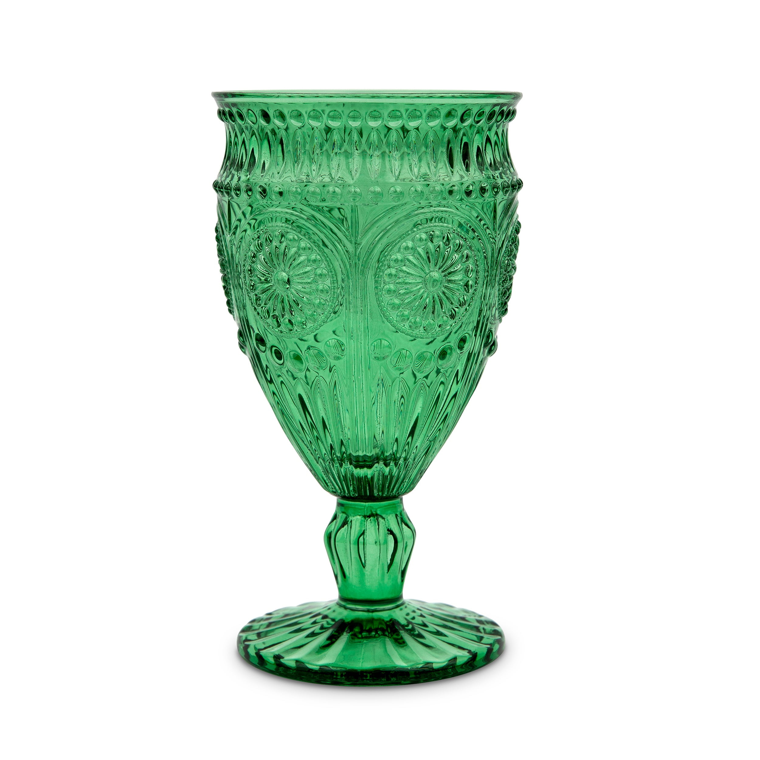 Weddingstar Vintage Green Pressed Glass Wine Goblet, 10.5oz, 6.5in ...