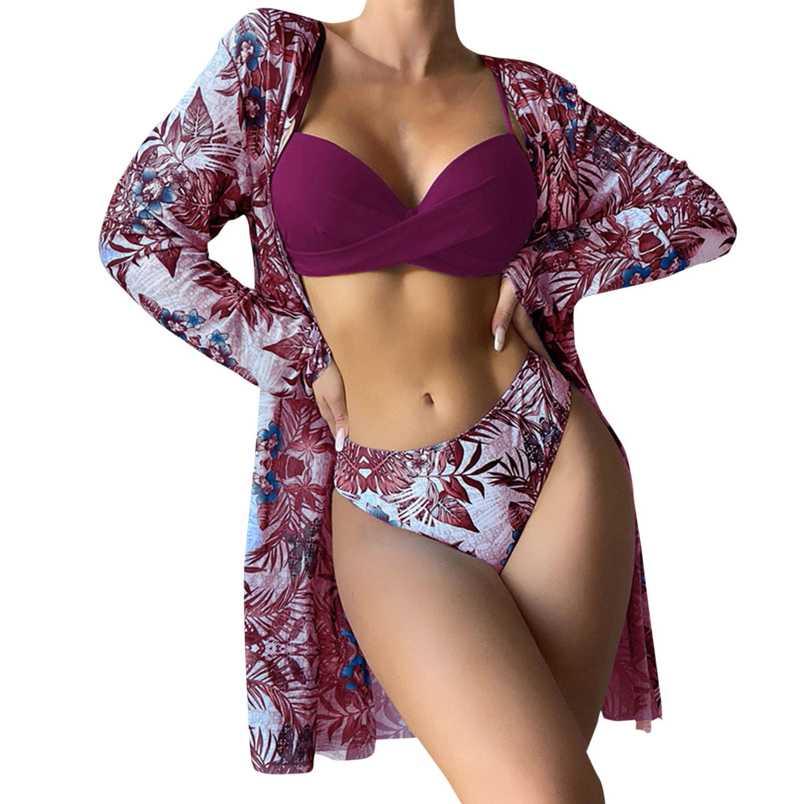 Wedfrse Bikini Sets For Womentwo Piece Swimsuitbikinis Sexy 3 Piece Swimsuit Long Sleeve Push