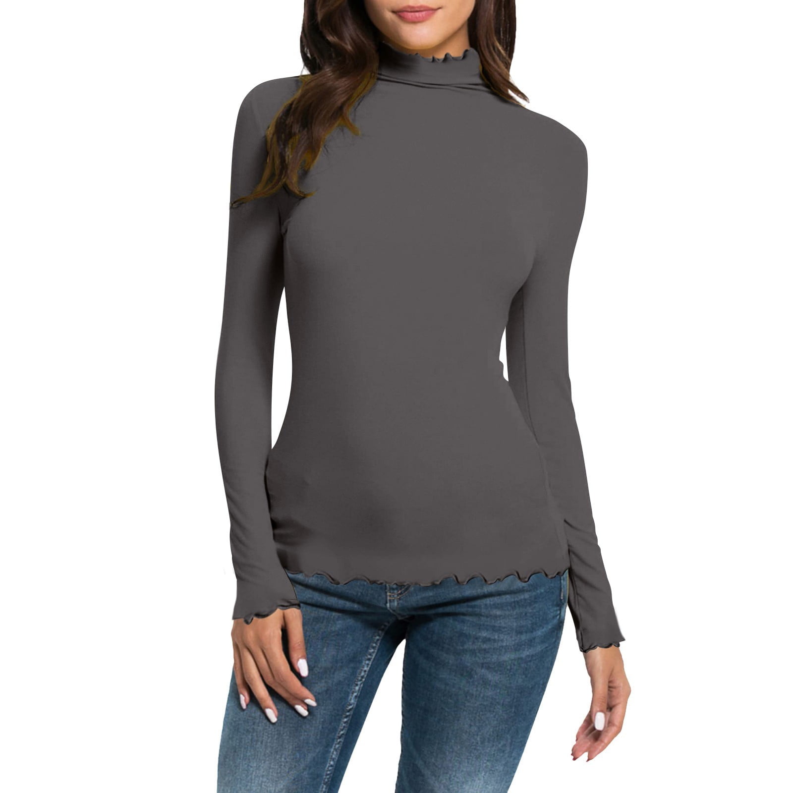 Wedfrse Tshirts Shirts for Women Long Sleeve Shirts Women Casual Solid Mock Turtleneck Blouse ...