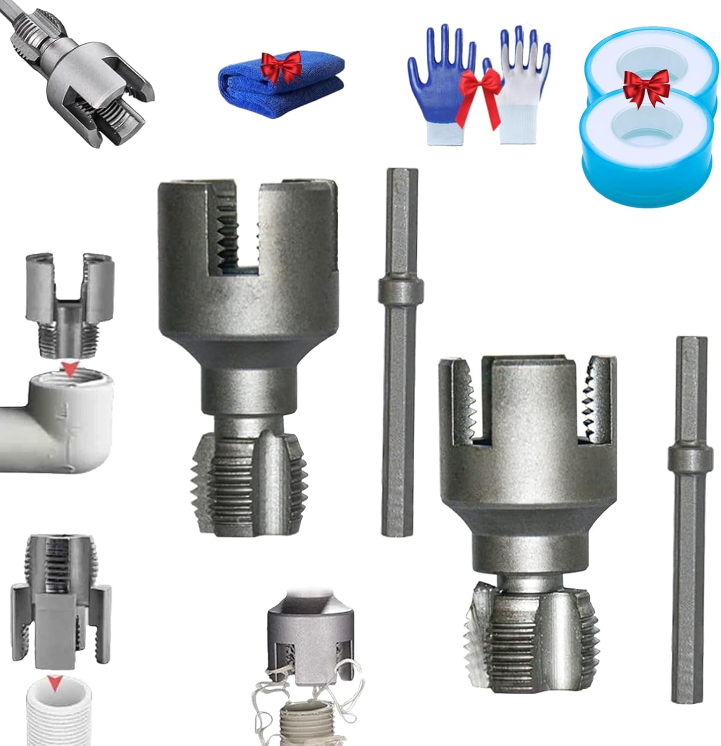 Wedgcatious Integrated Internal & External Pipes Threading Tool, Dual-Function Pipe Thread ...