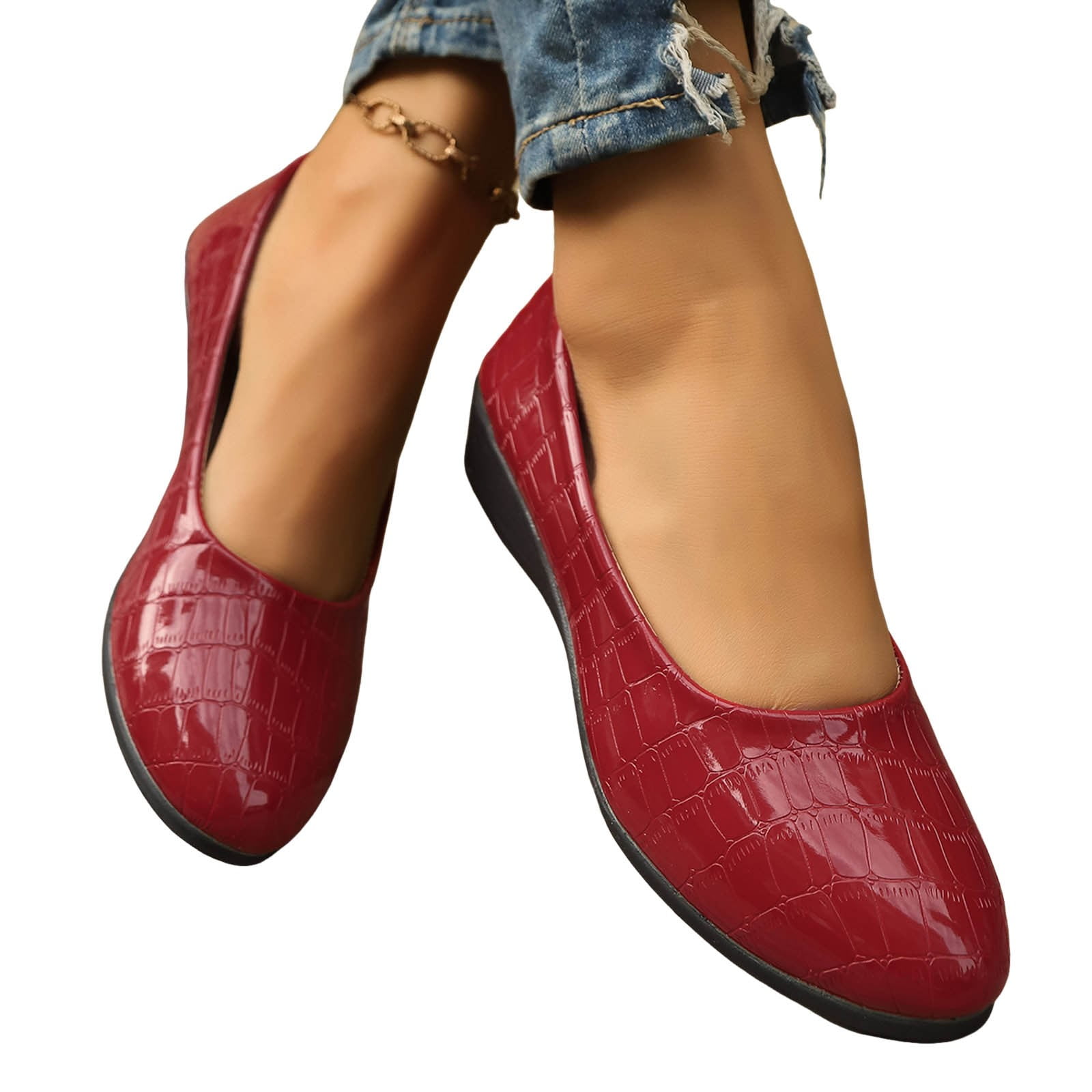 Wedge Dress Shoes for Women Ladies 2025 Spring Leather Pointed Toe Low ...