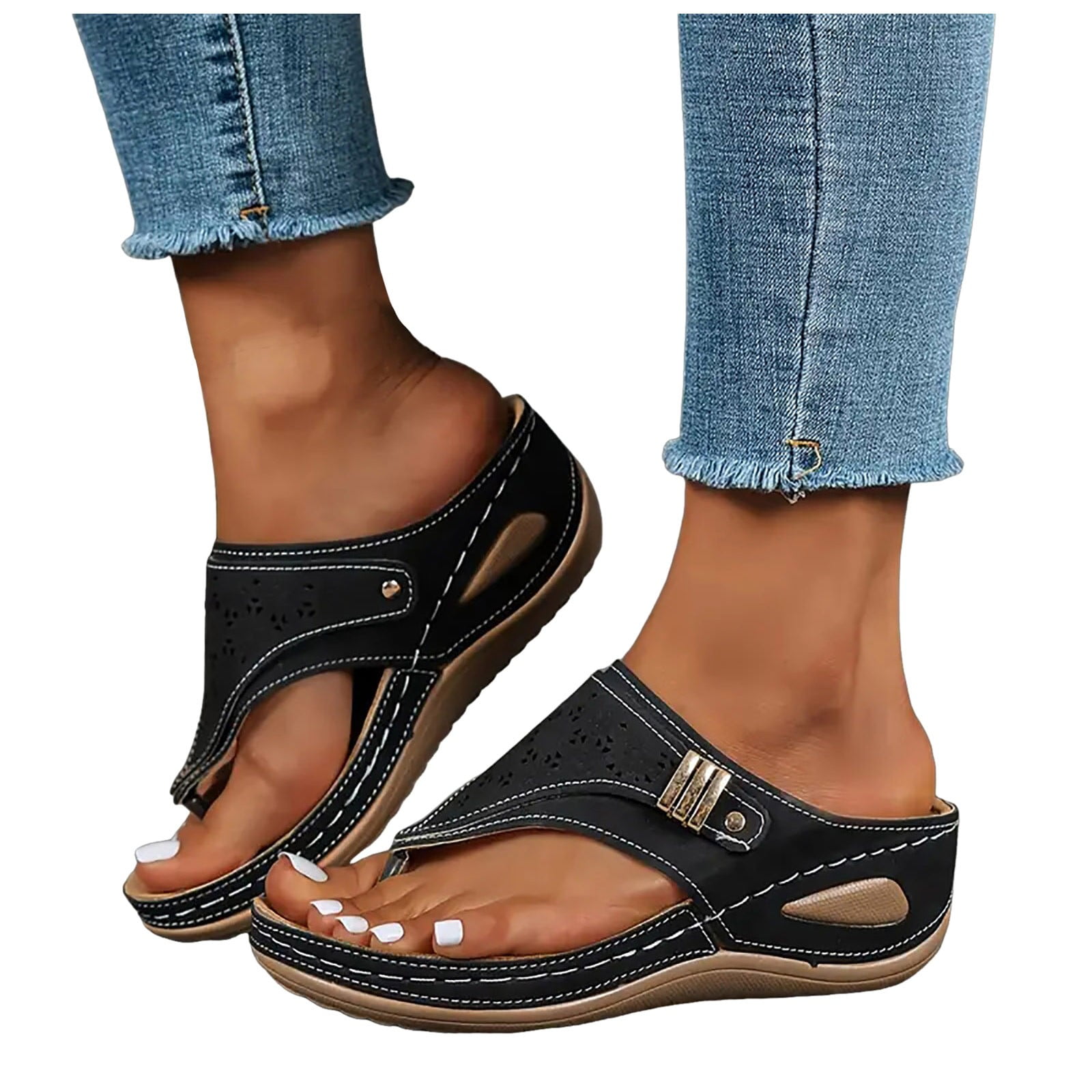 Wedge Orthopedic Flip Flop Sandals for Women Arch Support Comfortable ...