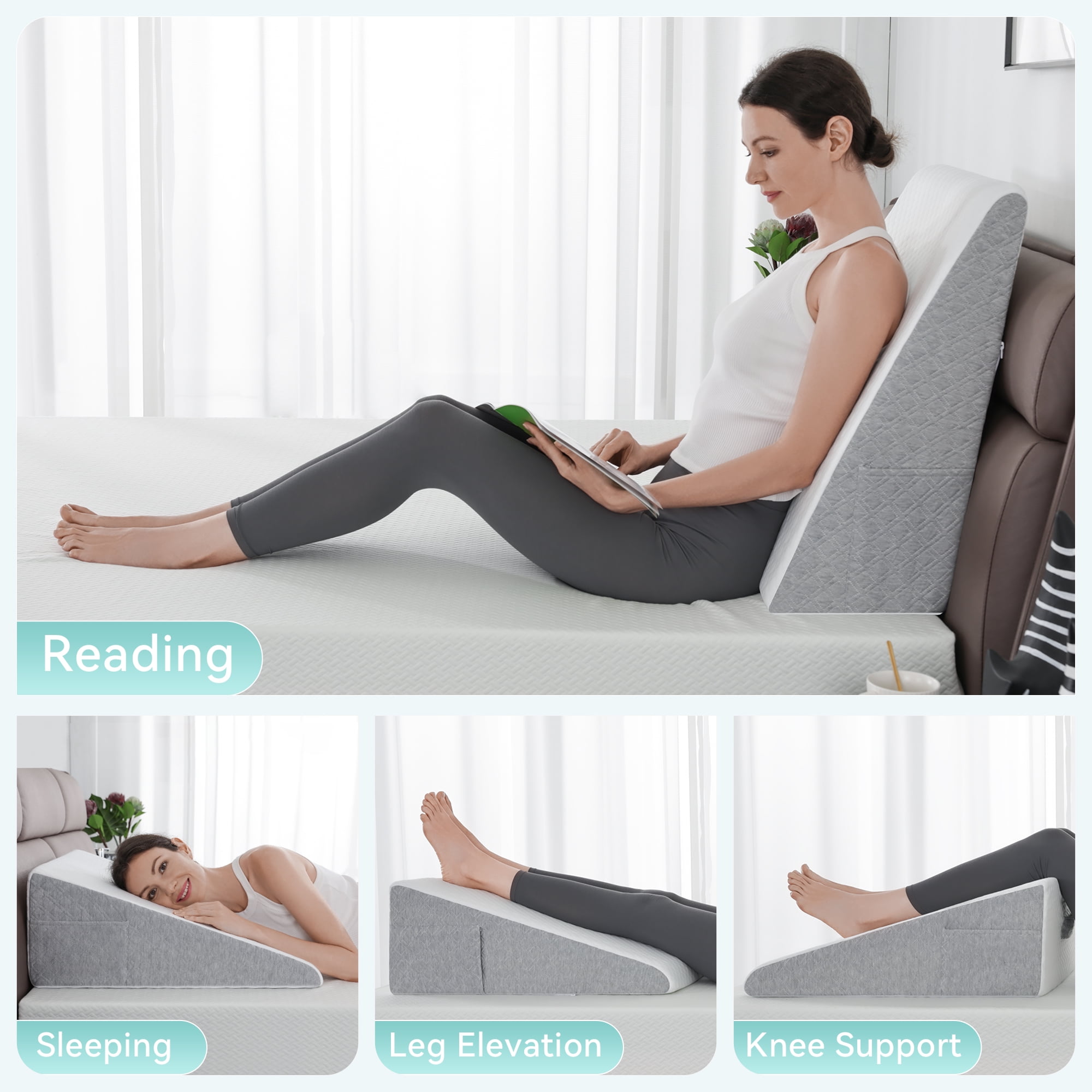 Wedge Pillow for Acid Reflux Relief 8" Bed Wedge Pillow for Headboard ...