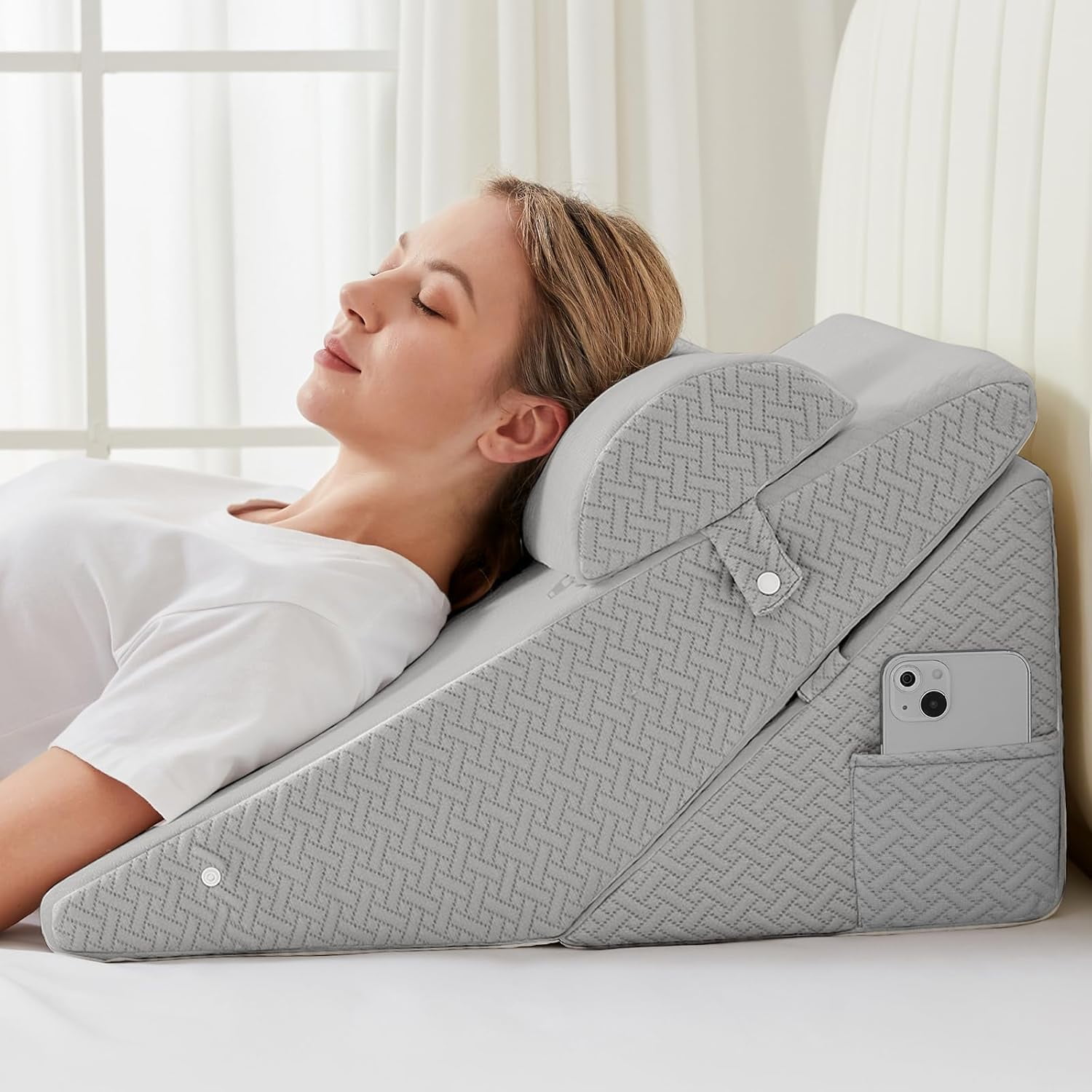 Wedge Pillow for Headboard, Adjustable Bed Wedge Pillow Set with ...