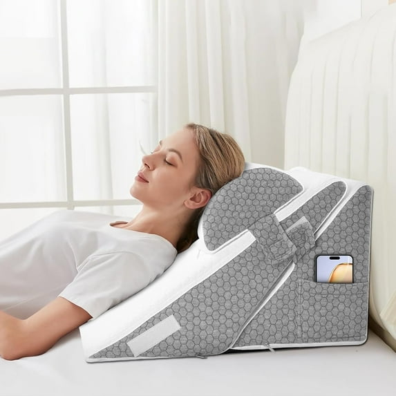 Wedge Pillow for Sleep Apnea, Adjustable Bed Headboard Support Cushion ...