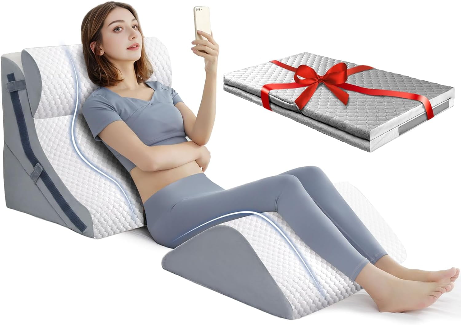 Wedge Pillow for Sleeping, Orthopedic Bed Wedge Pillow Set, 15-in-1 3PCS Adjustable Memory Foam ...