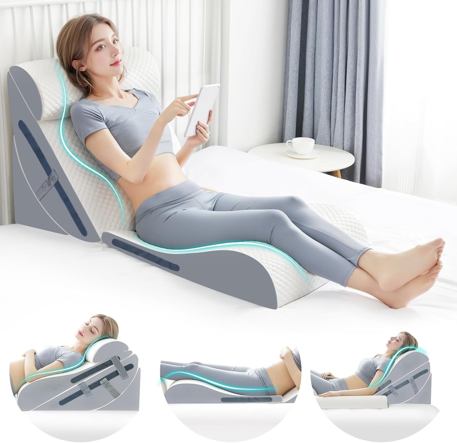 Wedge Pillow for Sleeping, Orthopedic Bed Wedge Pillow Set, 15-in-1 3PCS Adjustable Memory Foam ...