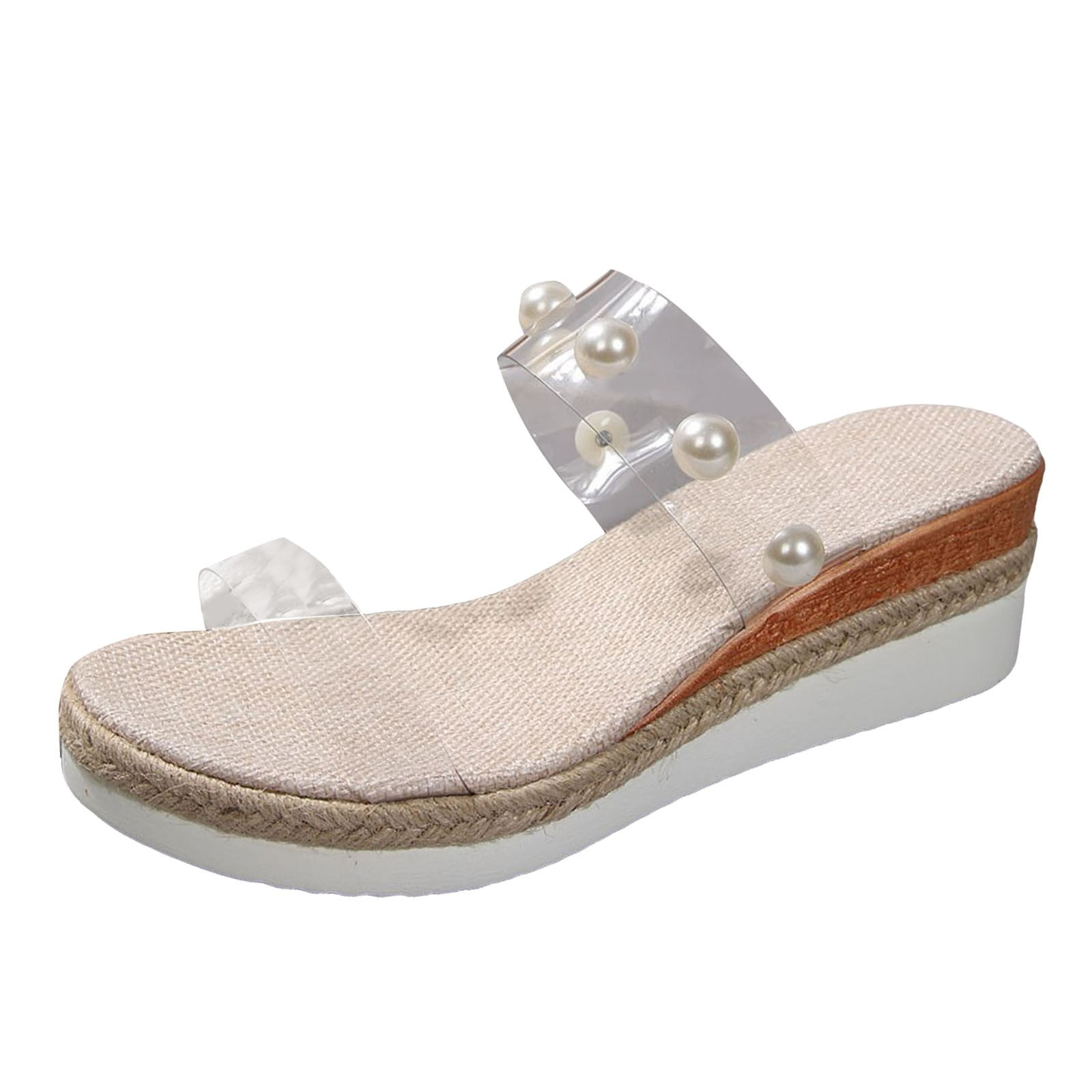 Wedge Sandals for Women with Pearl Clear Strap Open Toe Orthopedic ...