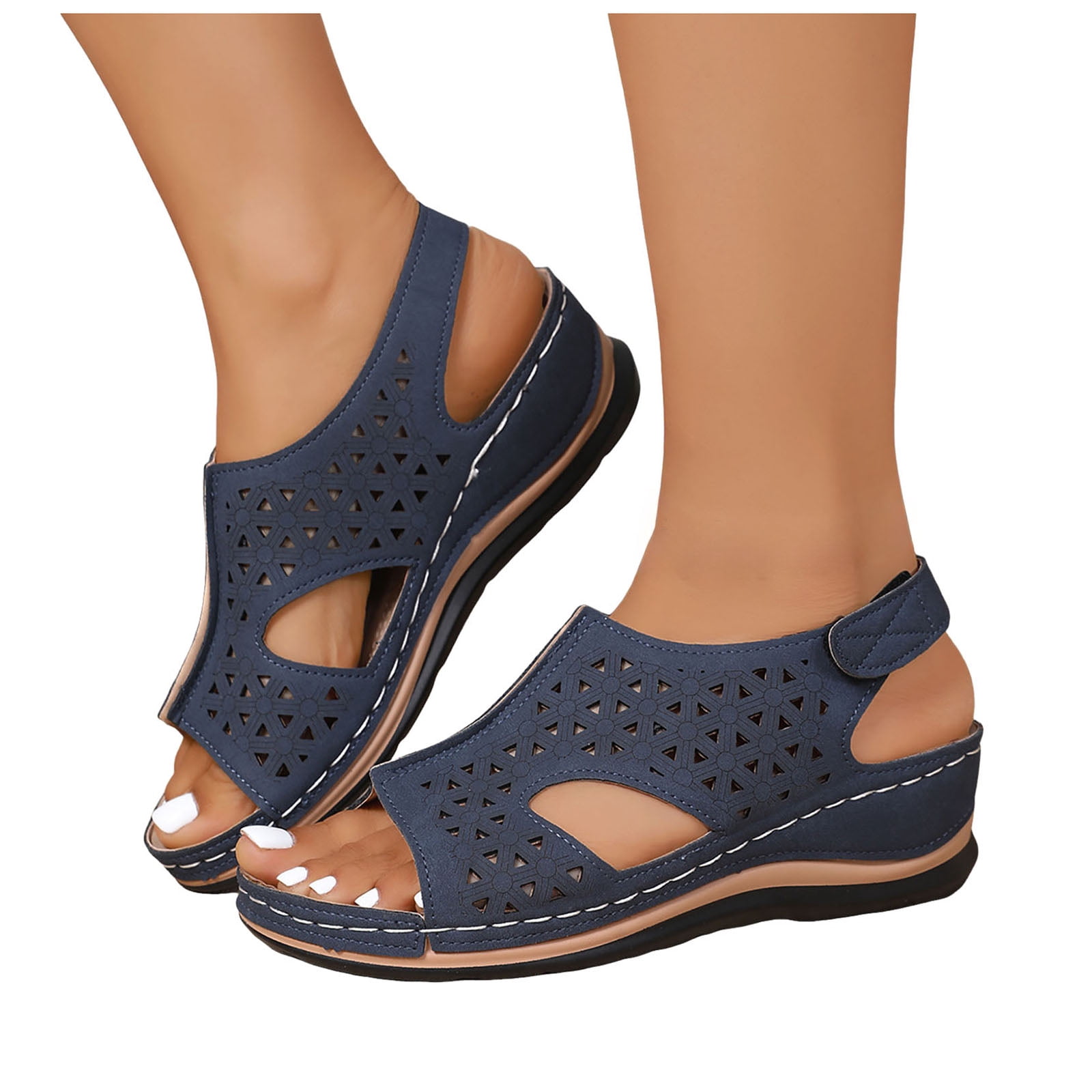 Wedge Sandals for Women Comfortable Slip On Cut Out Summer Ankle Strap ...
