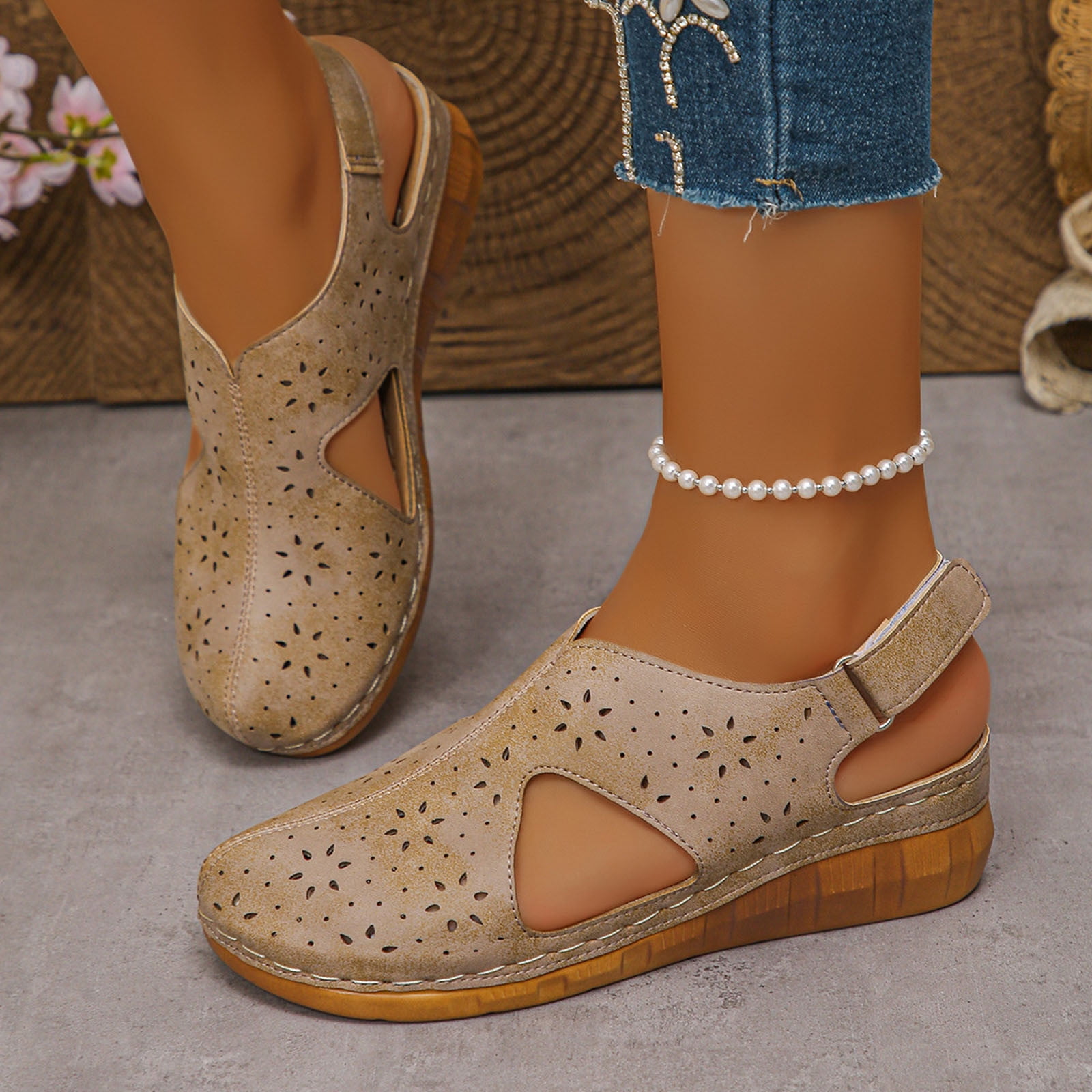 Wedge Sandals for Womens Closed Toe Hollow Out Walking Sandal Fashion ...