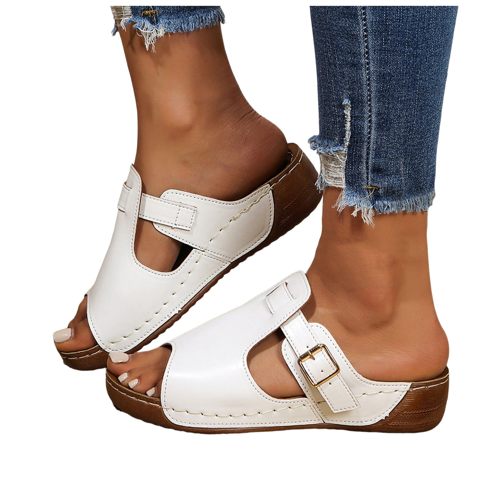 Wedge Slip on Sandals for Women 2025 Trendy Casual Leather Peep Toe ...