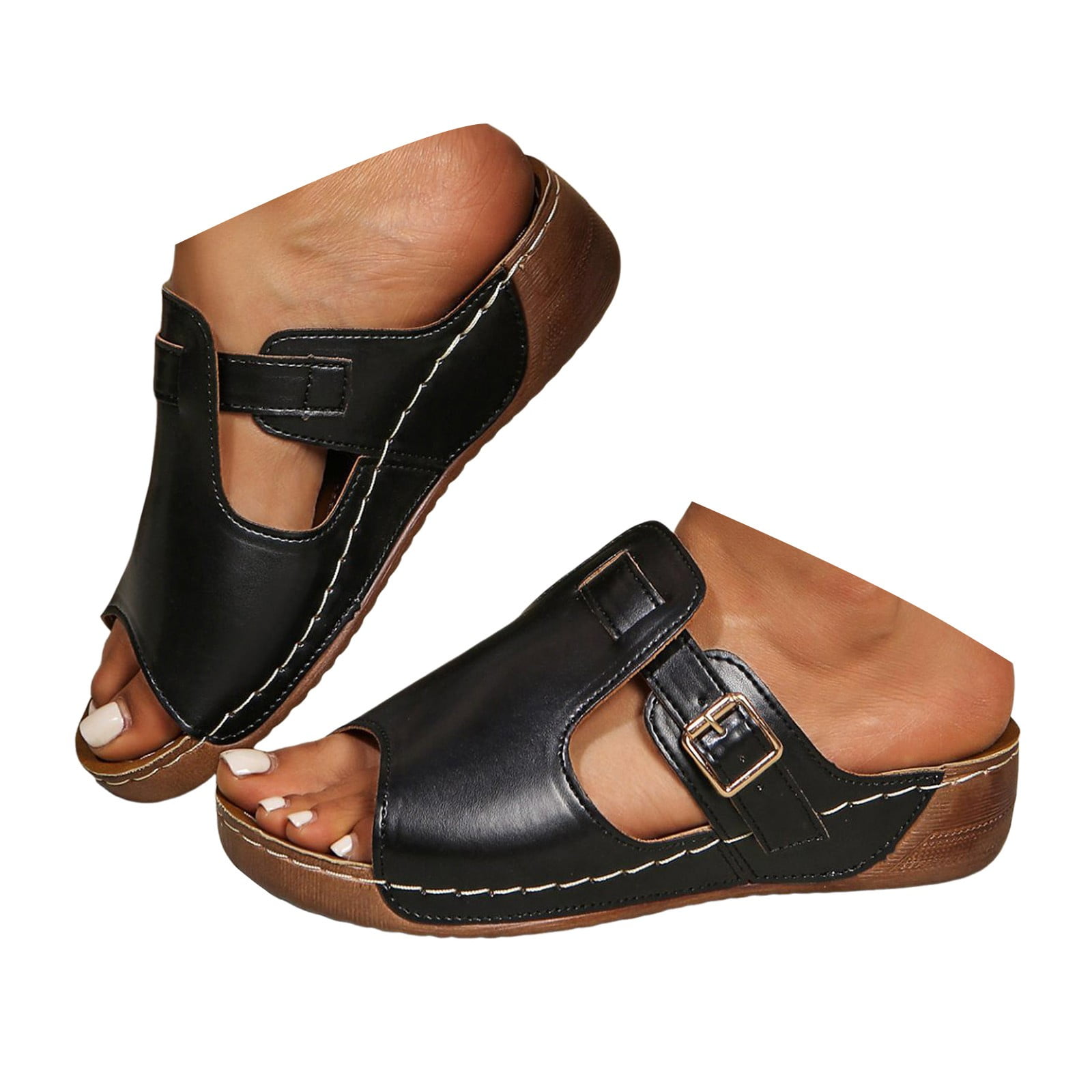 Wedge Slip on Sandals for Women 2025 Trendy Casual Leather Peep Toe ...