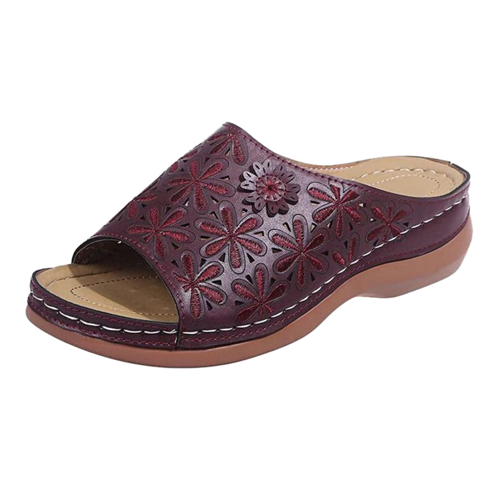 Wedges Sandals Women Relaxed Fit Lightweight Hard Sole Low Wedge Heel ...