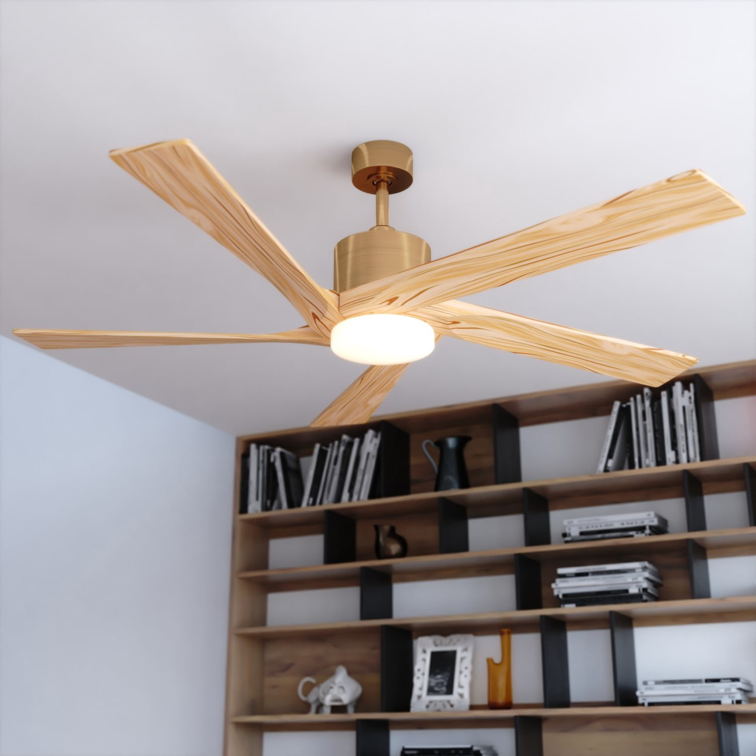 Wedgewood 60 in. Satin Brass Light Oak Blades, Ceiling Fan with ...