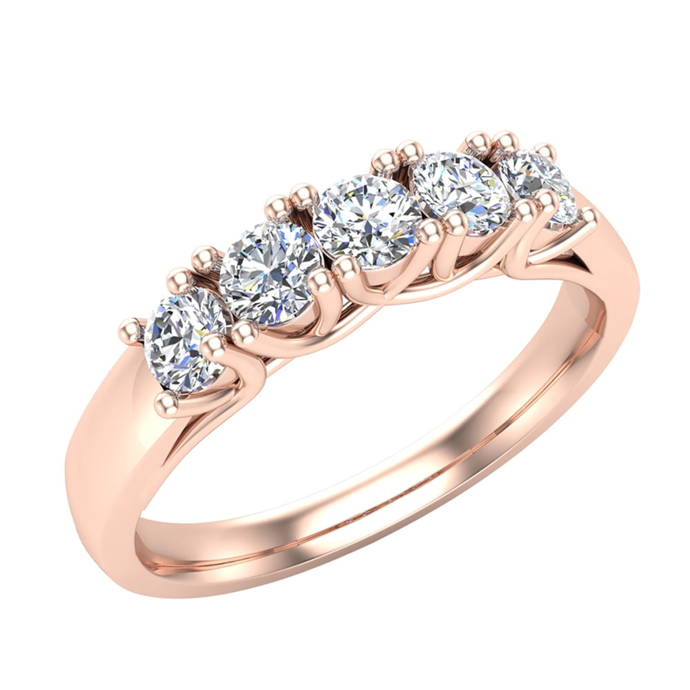 Weding Band Diamond Rings 5 Stone Anniversary Trellis Style 0.75 CT TW ...