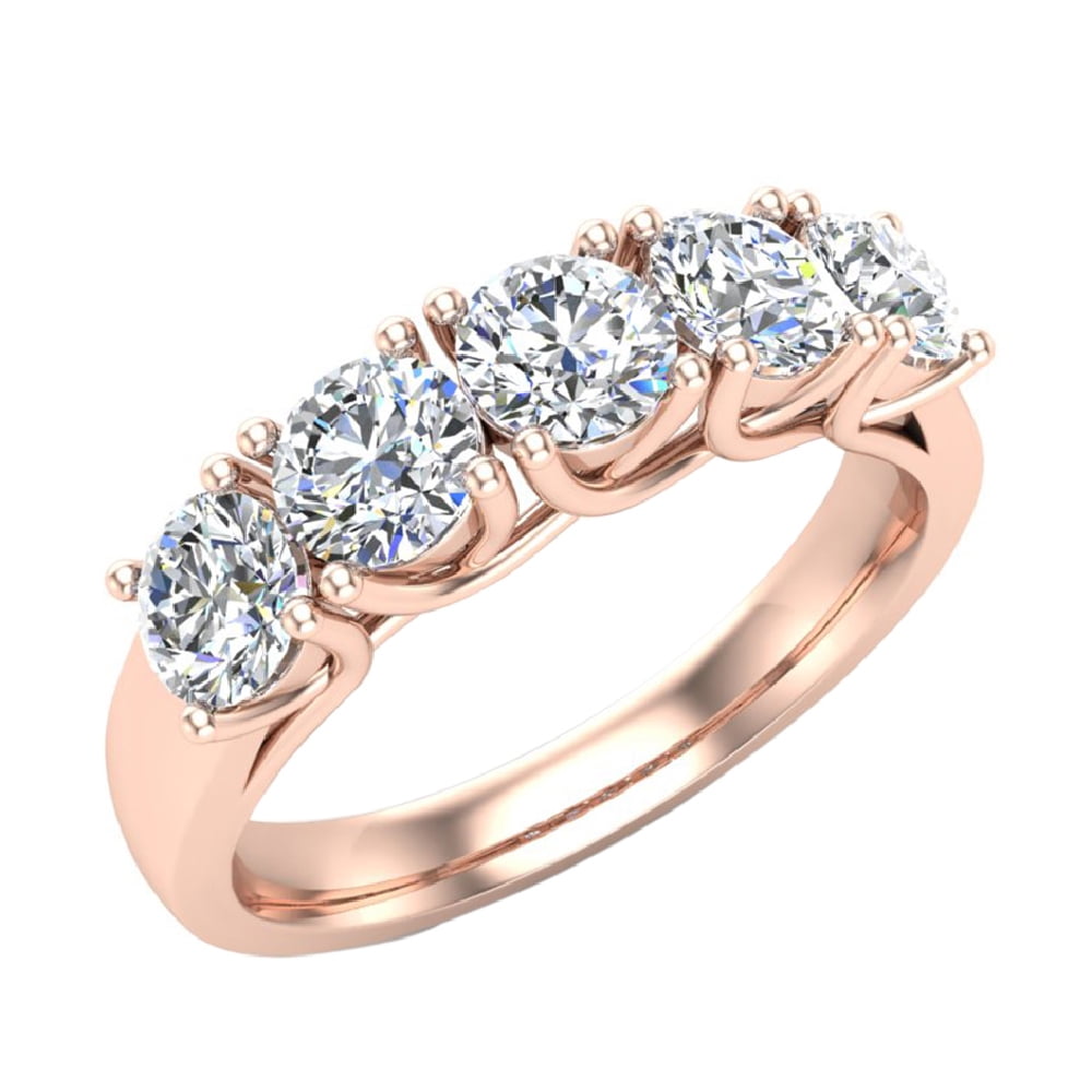 Weding Band Diamond Rings 5 Stone Anniversary Trellis Style 1.10 CT TW ...