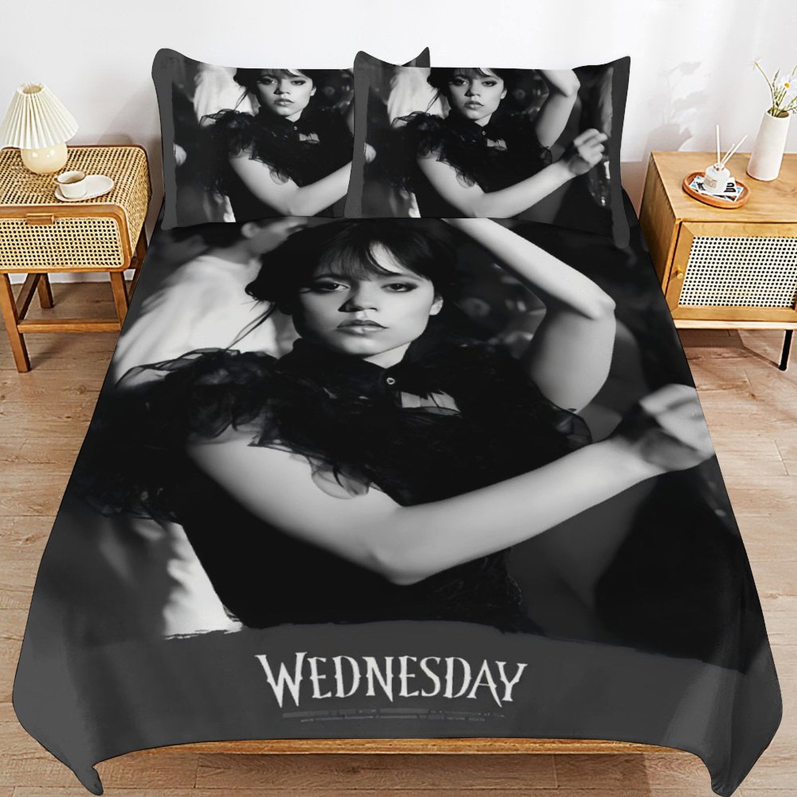 Wednesday Adams 3-piece double bedding set with quilt cover and pillows ...