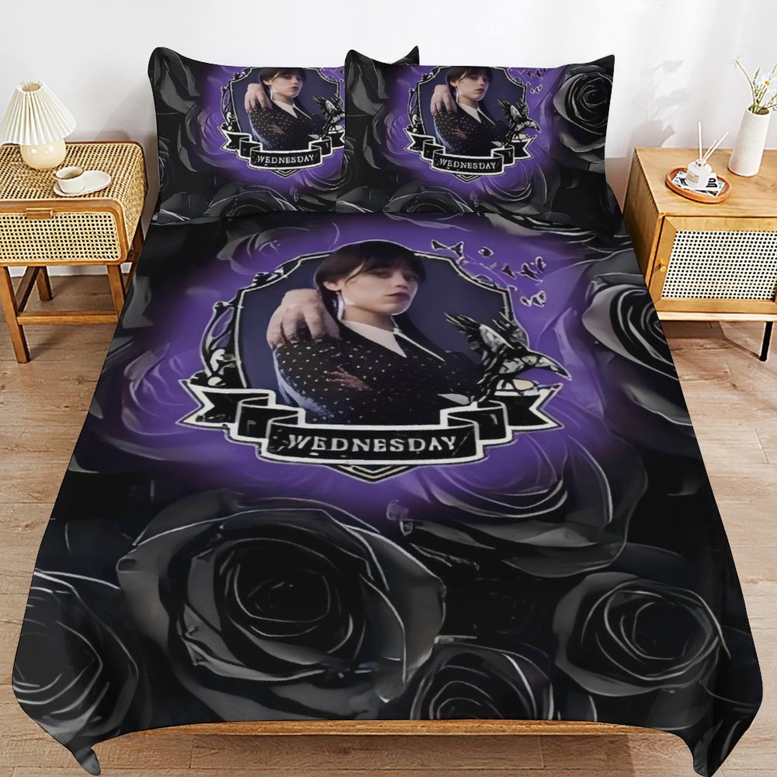 Wednesday Adams 3-piece double bedding set with quilt cover and pillows ...