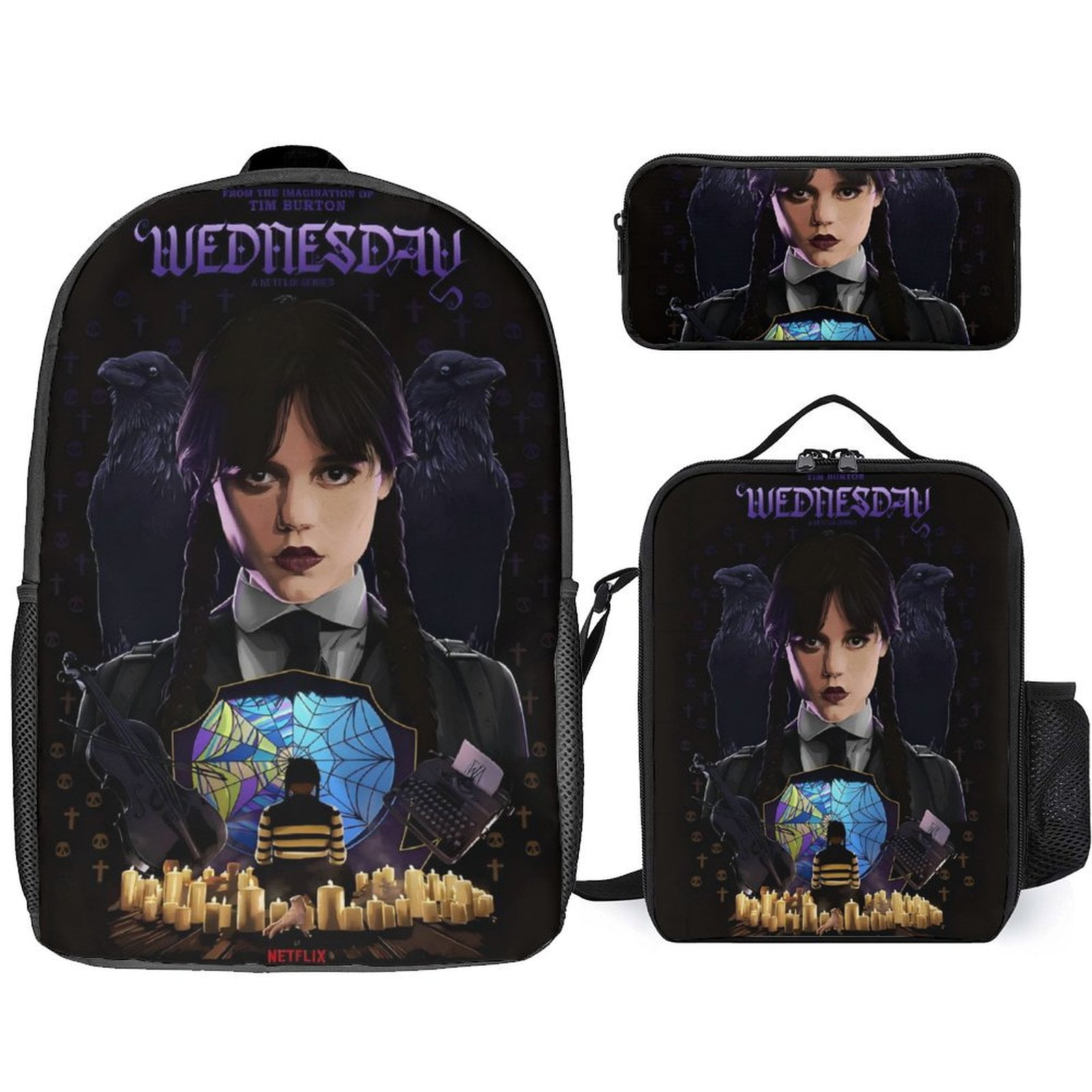 Wednesday Adams Backpack Messenger Bag Lunch Bag Pencil Case Set 17 ...