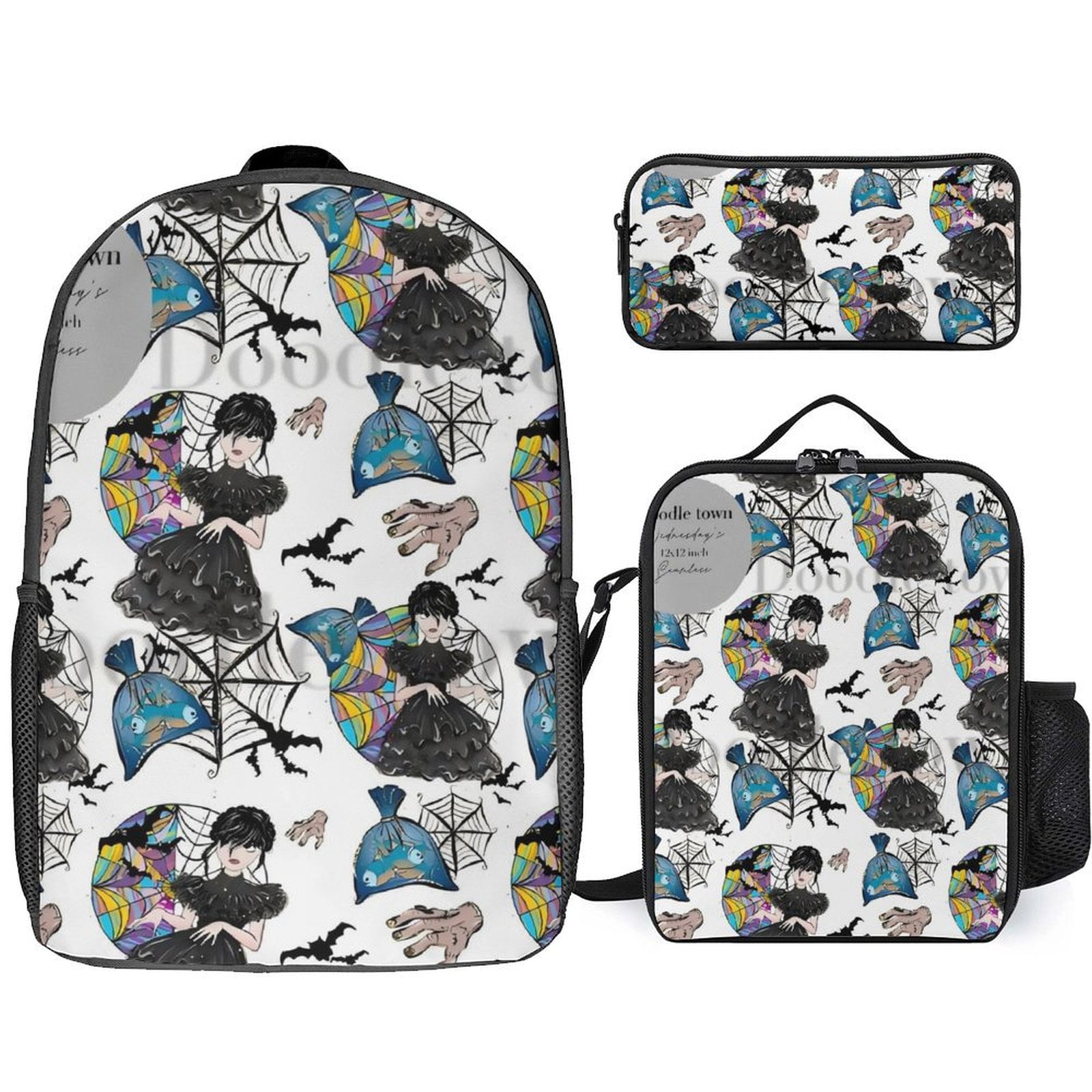 Wednesday Adams Backpack Messenger Bag Lunch Bag Pencil Case Set 17 ...